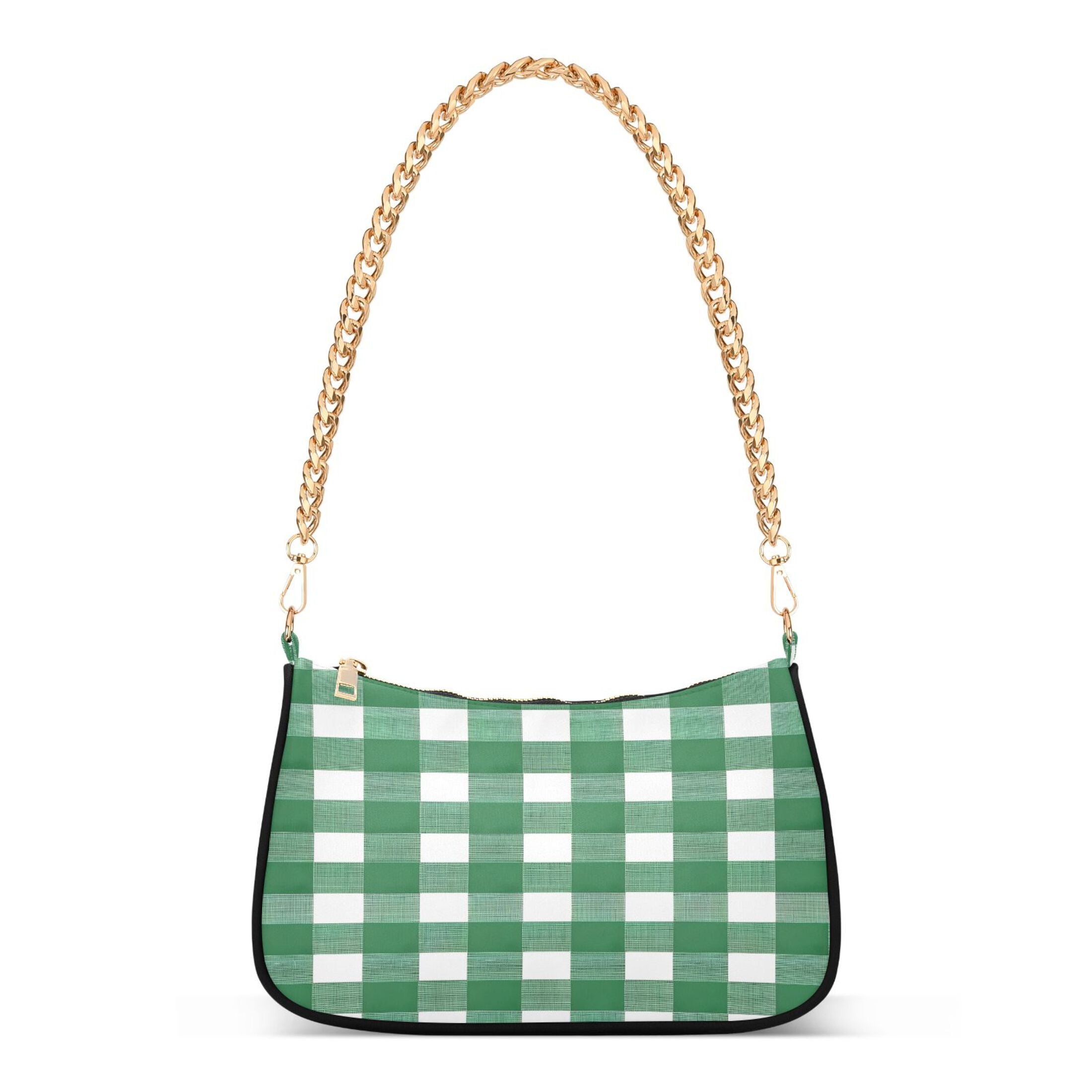 Ryvnso Green and White Checkered Pattern Womens Chain Shoulder Bag Tote ...