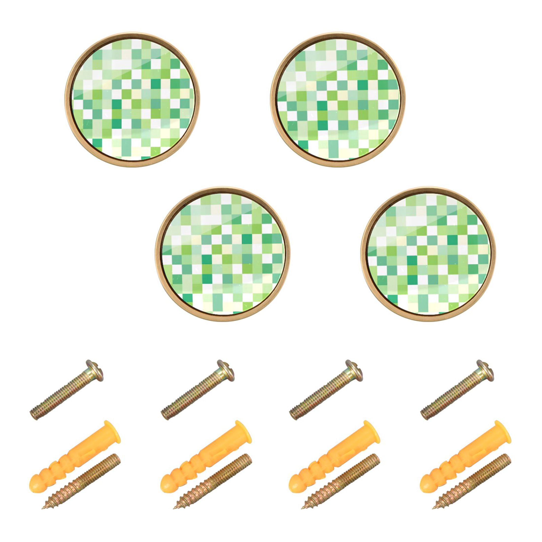Ryvnso Green and White Geometric Lattice Cabinet Knobs Kitchen Door ...