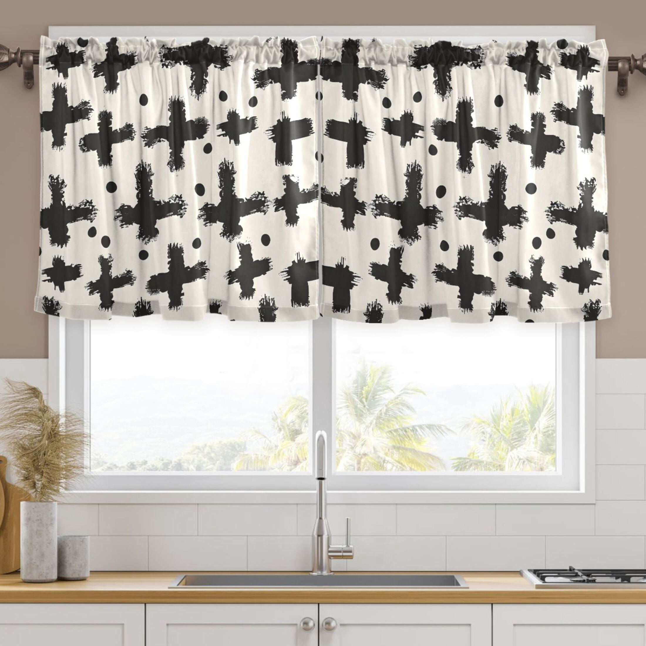 Ryvnso Hand Drawn Cross Strokes Curtains Sets Short Curtain Rod Pocket ...