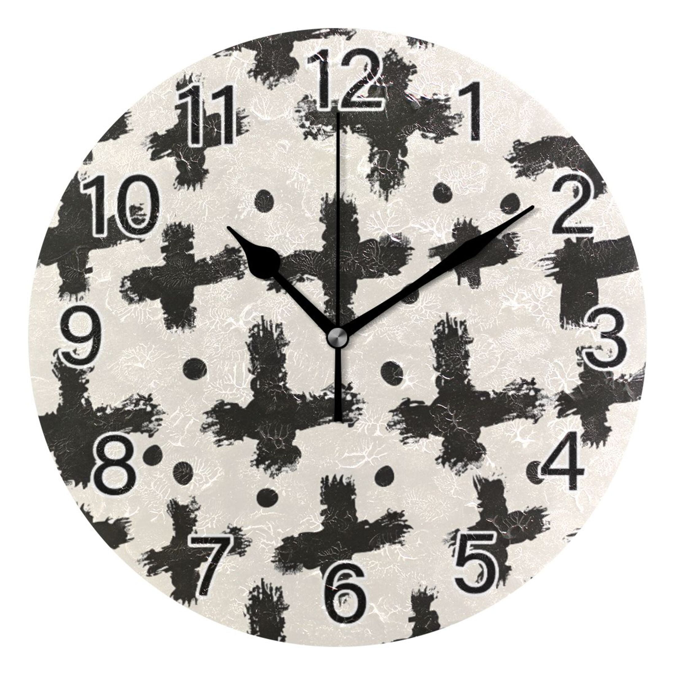 Ryvnso Hand Drawn Cross Strokes Wall Clock Non Ticking Silent Kitchen ...