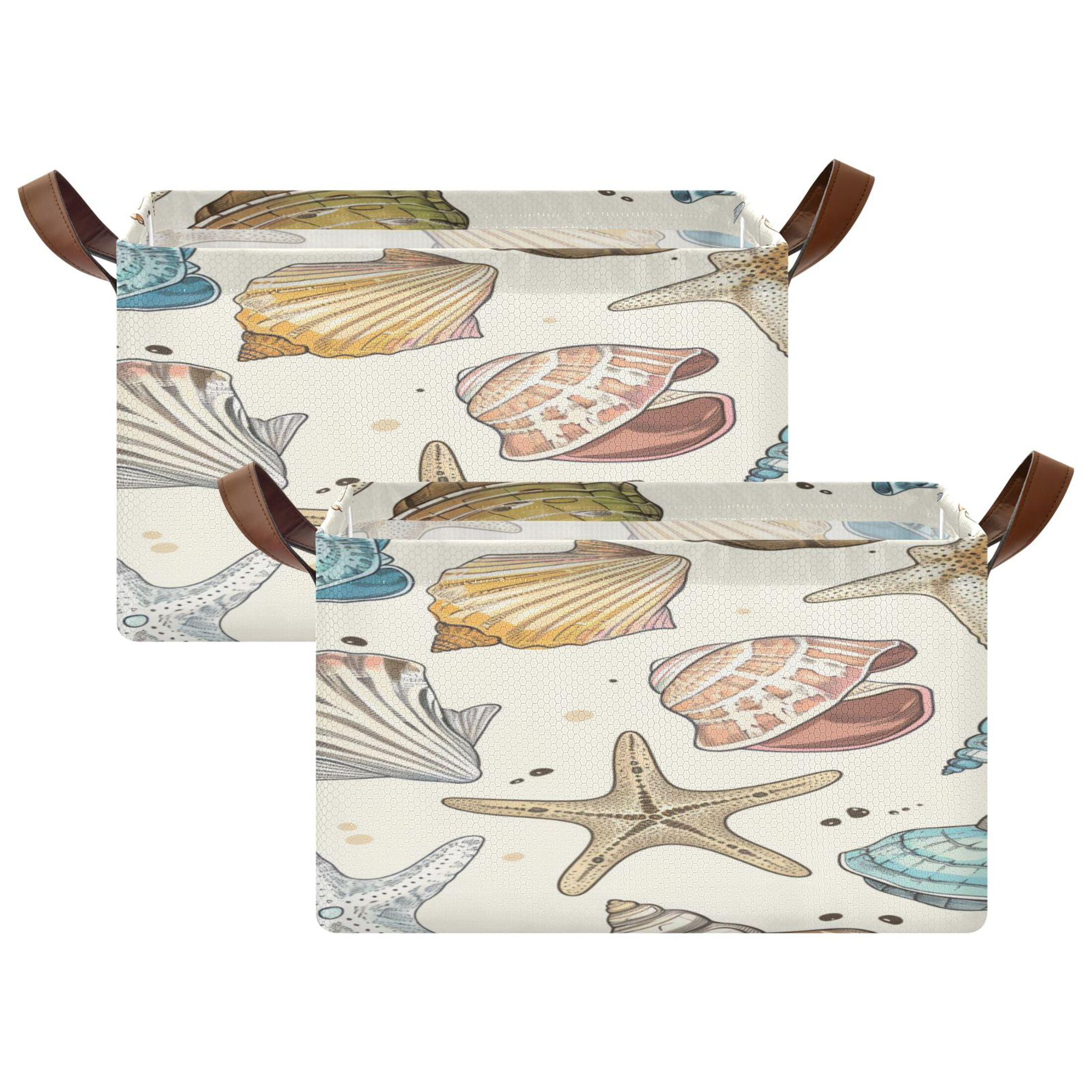 Ryvnso Hand Drawn Seashells Beach Stars Storage Bins Large Basket ...