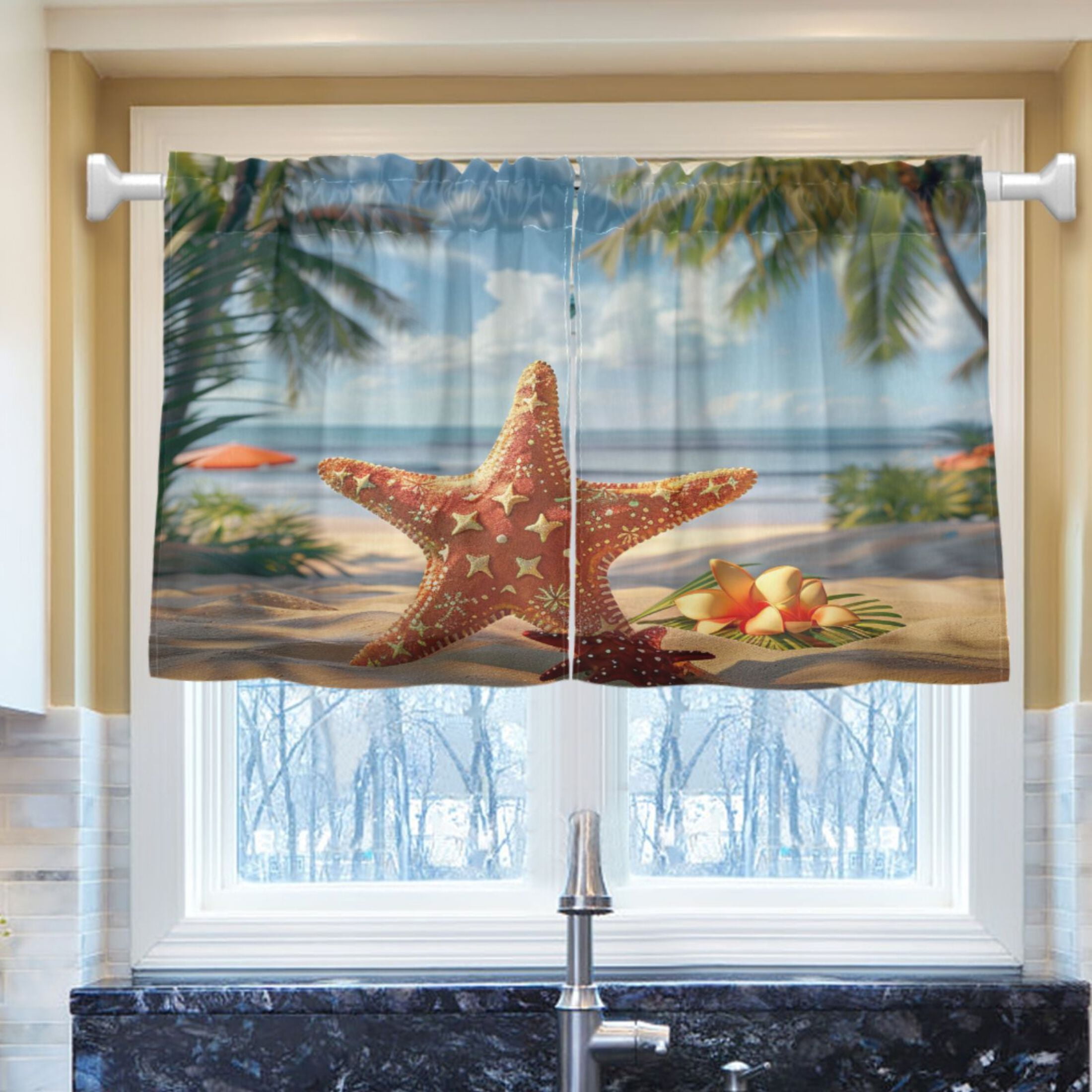 Ryvnso Hawaiian Star Fish Tropical Half Curtains Sets Tier 2 Panels ...