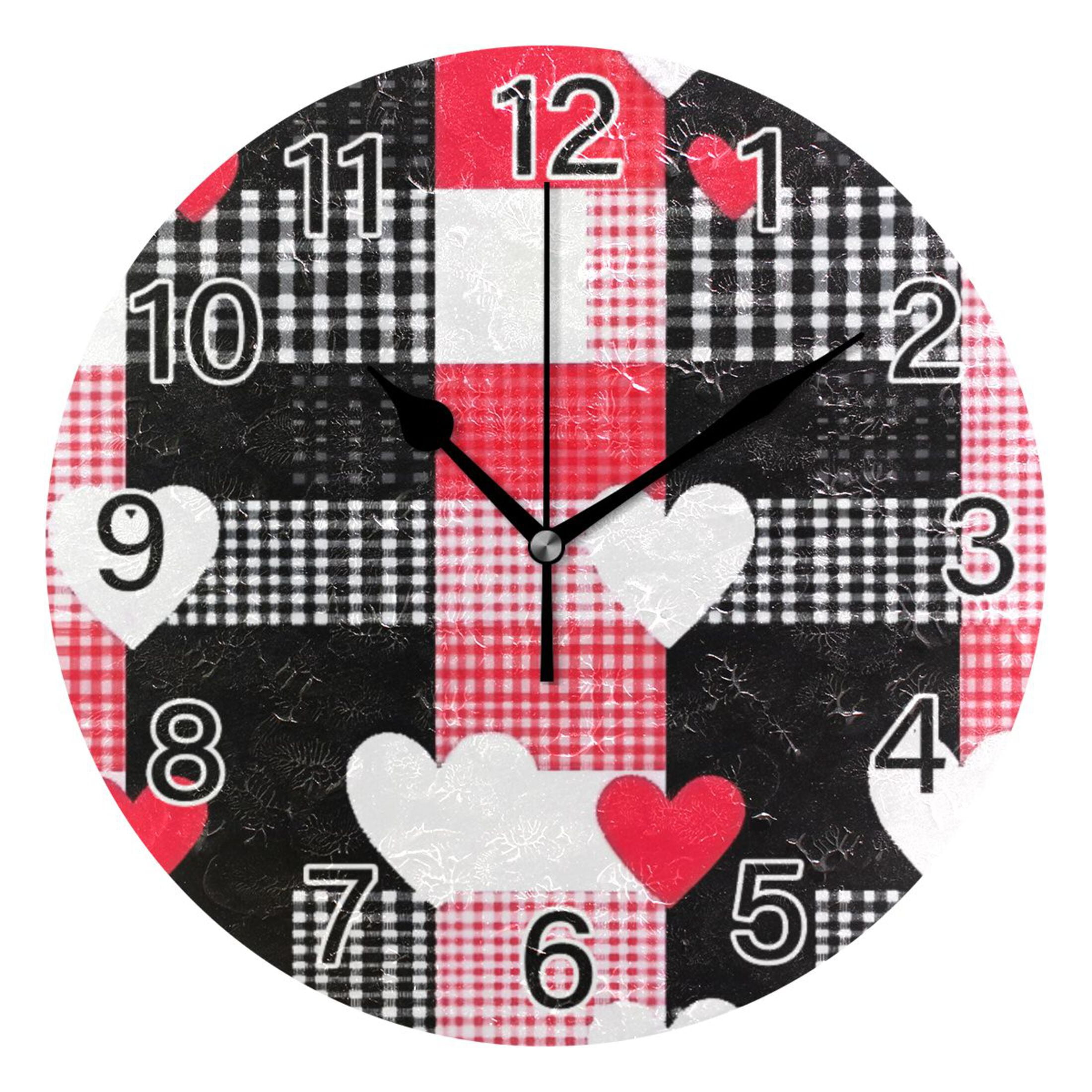 Ryvnso Heart on Checkered Grid Pattern Wall Clock Non Ticking Silent ...