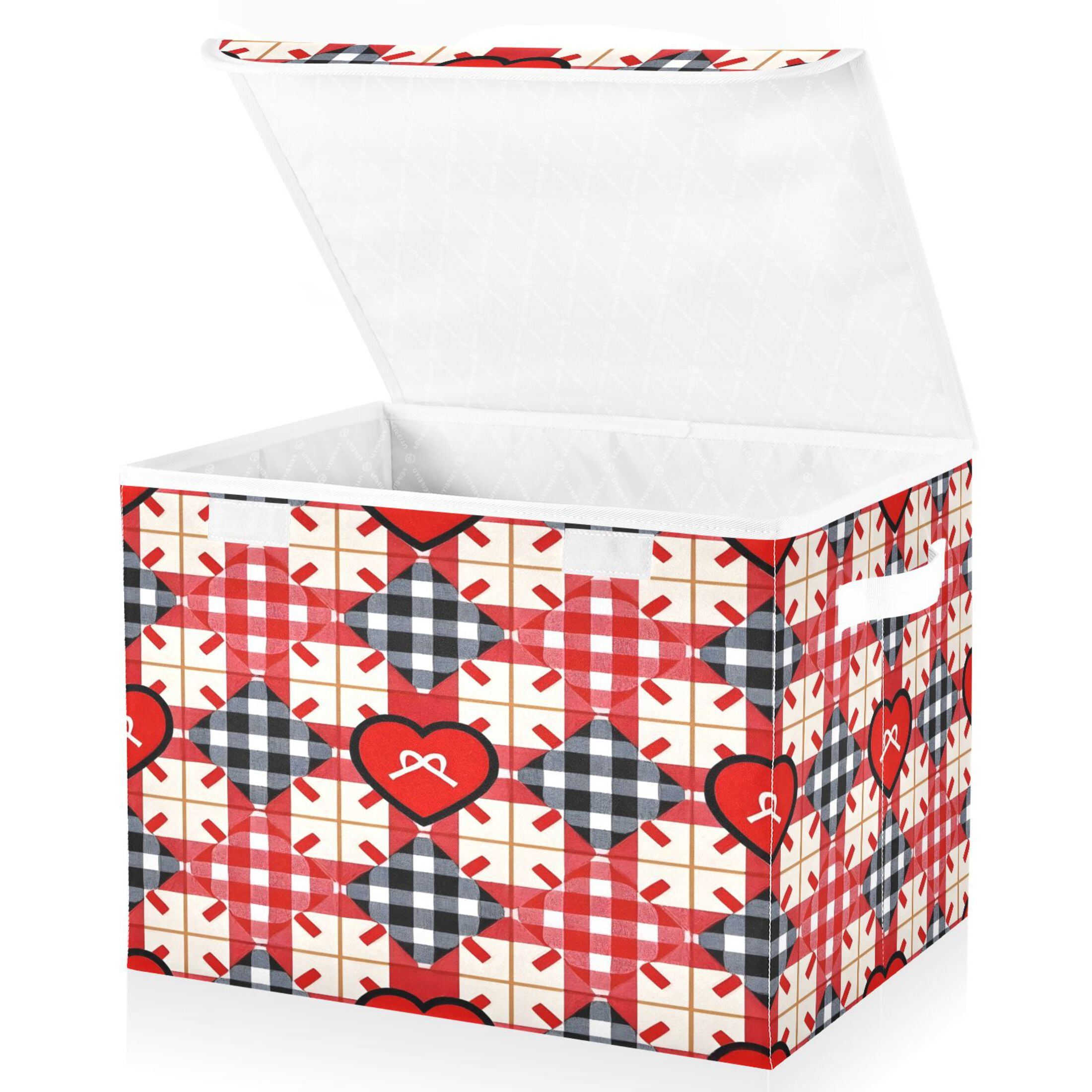 Ryvnso Heart on Checkered Large Lidded Foldable Storage Baskets Cubes ...