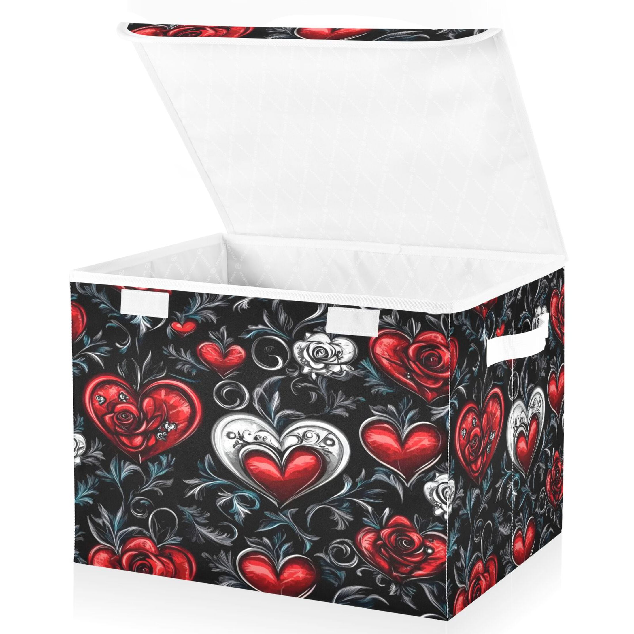 Ryvnso Hearts Roses Flower Large Lidded Foldable Storage Baskets Cubes ...