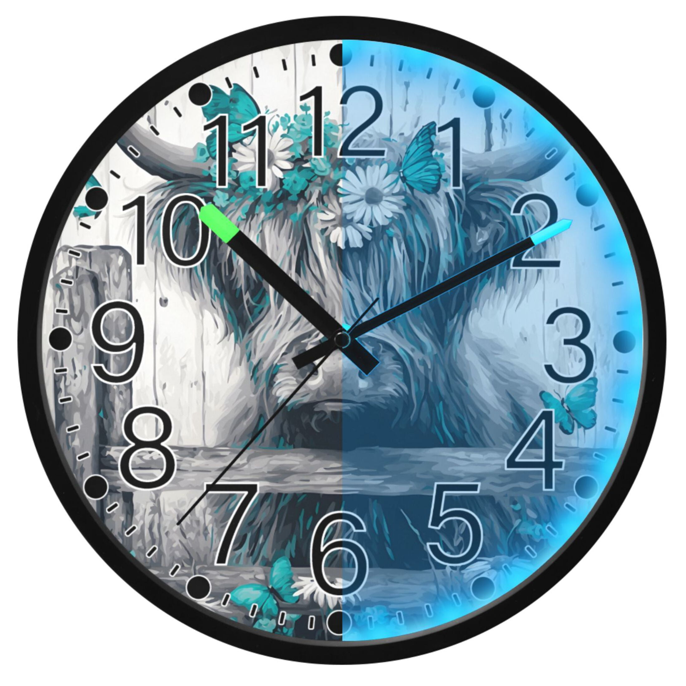 Ryvnso Highland Cattle Butterflies 12 Inch Night Light Wall Clock ...
