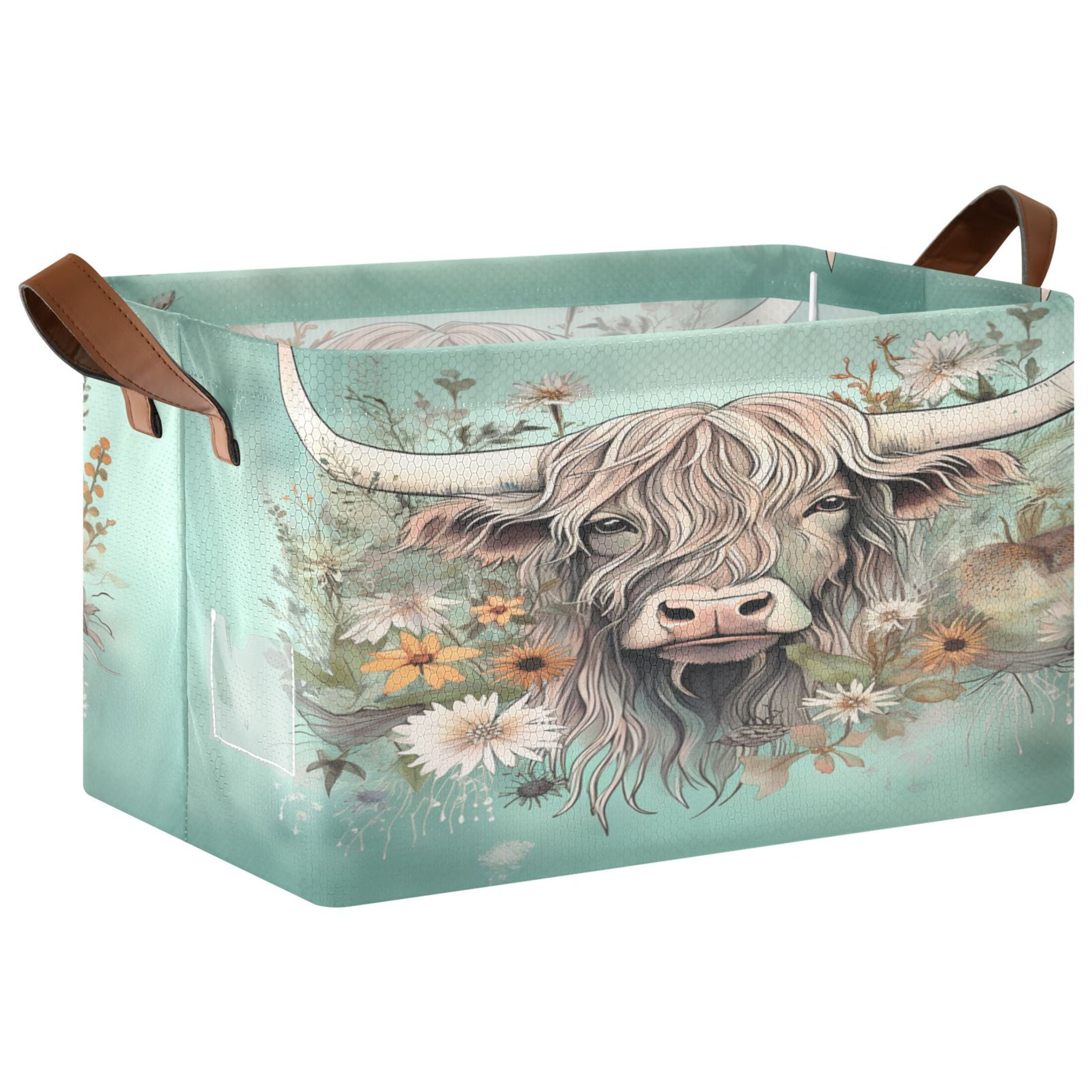 Ryvnso Highland Cattle Floral Storage Bins Large Basket Foldable Cube ...