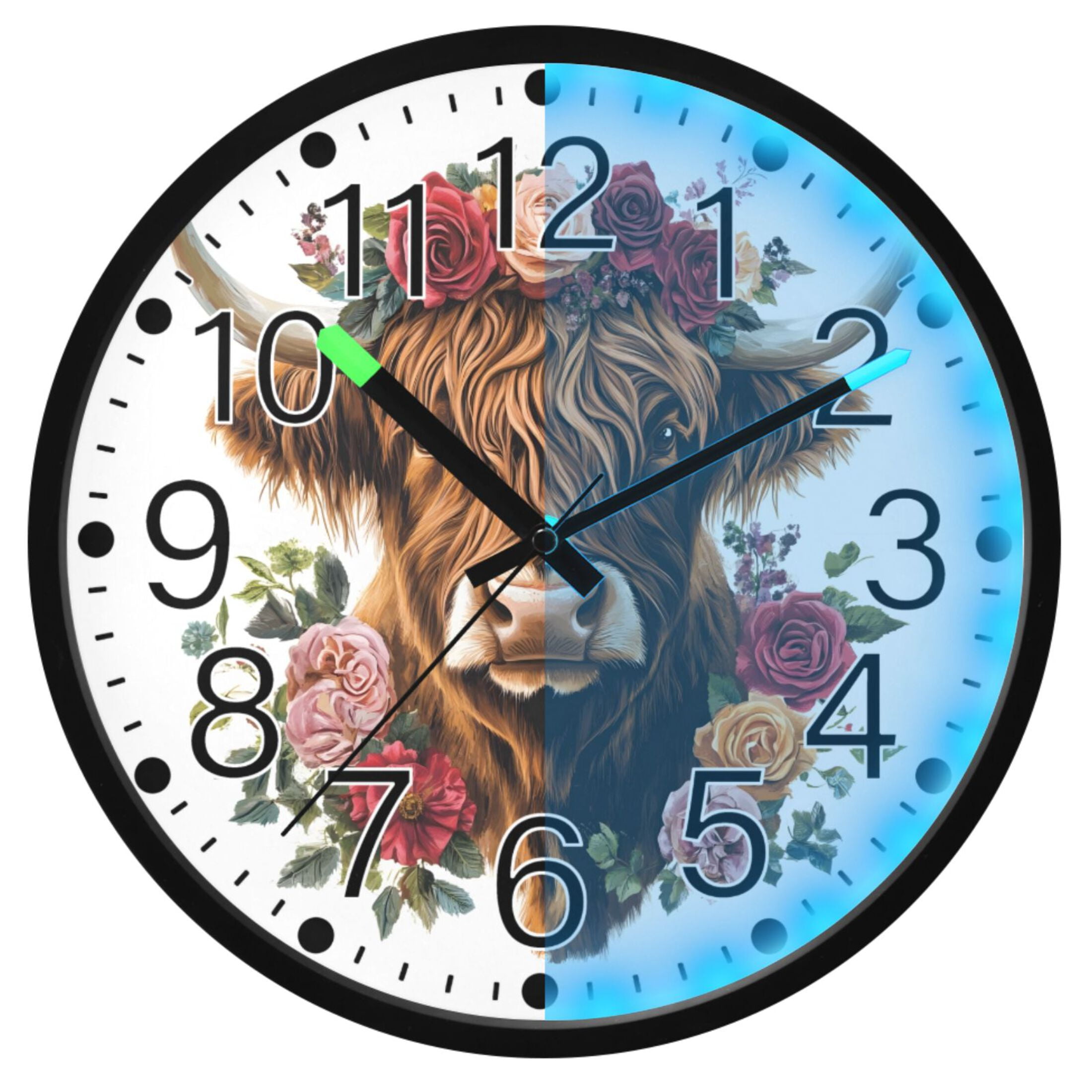 Ryvnso Highland Cattle Flower 12 Inch Night Light Wall Clock Silent ...