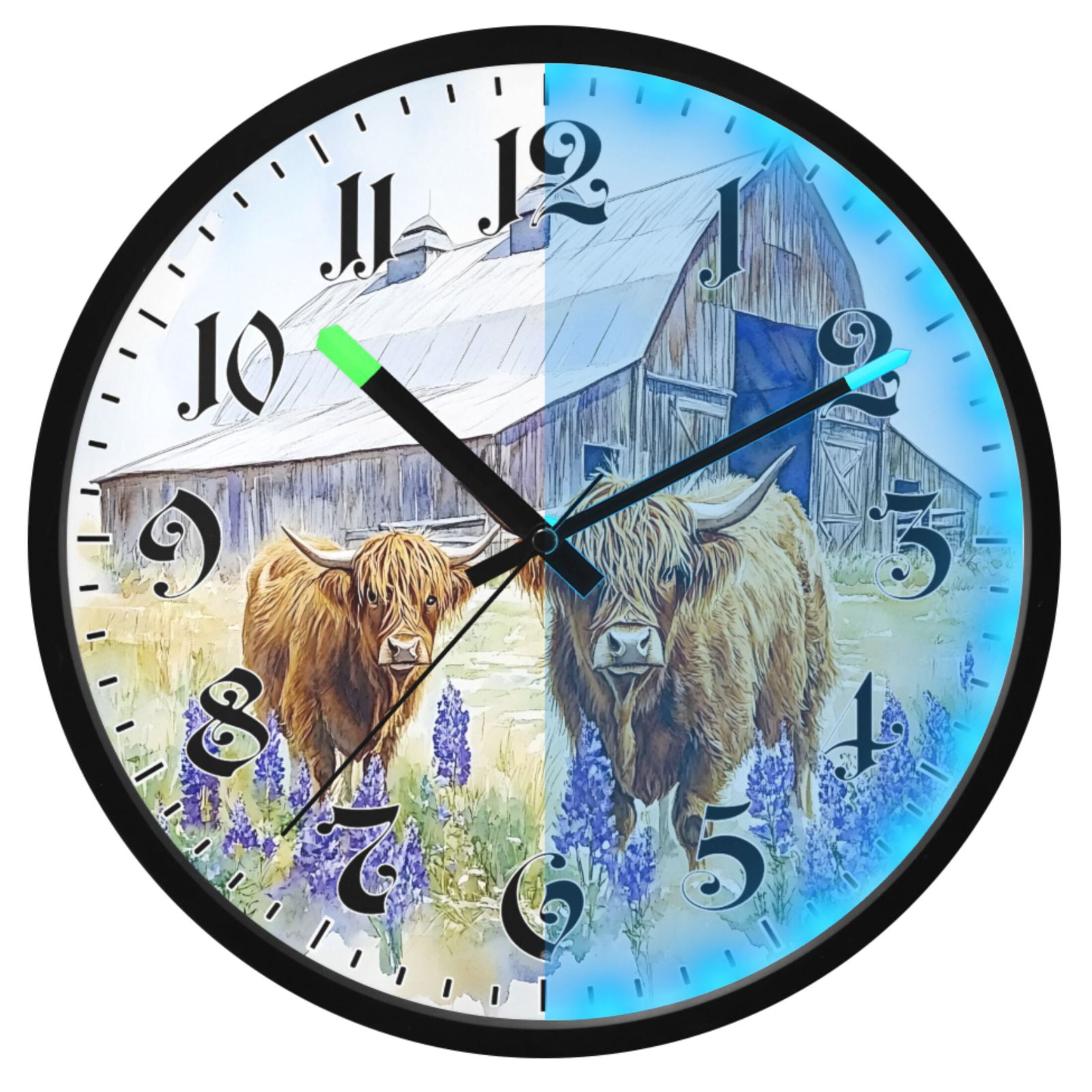 Ryvnso Highland Cattle Lavenders 12 Inch Night Light Wall Clock ...