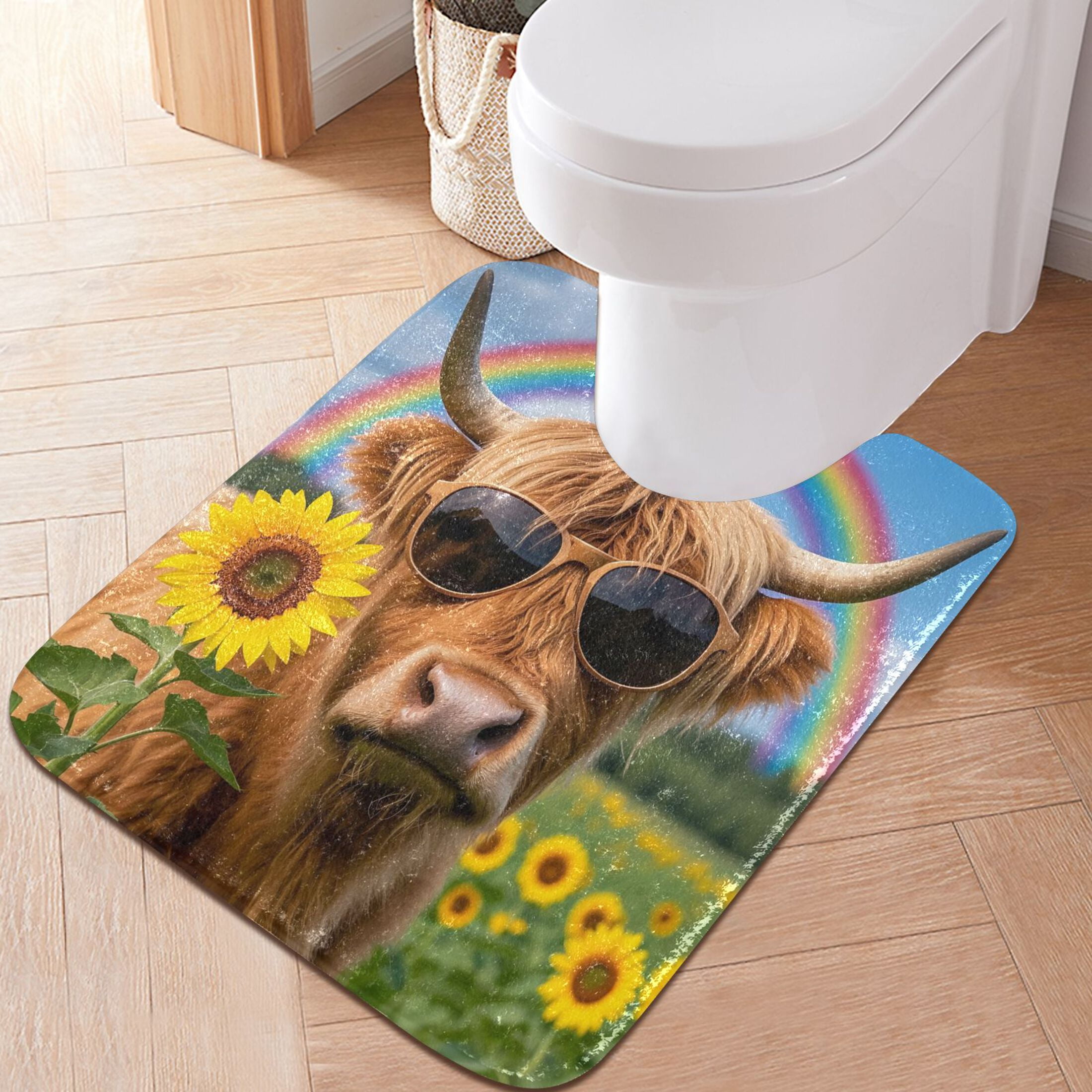 Ryvnso Highland Cattle and Rainbow Bathroom Shaggy Rugs Toilet U Shape ...