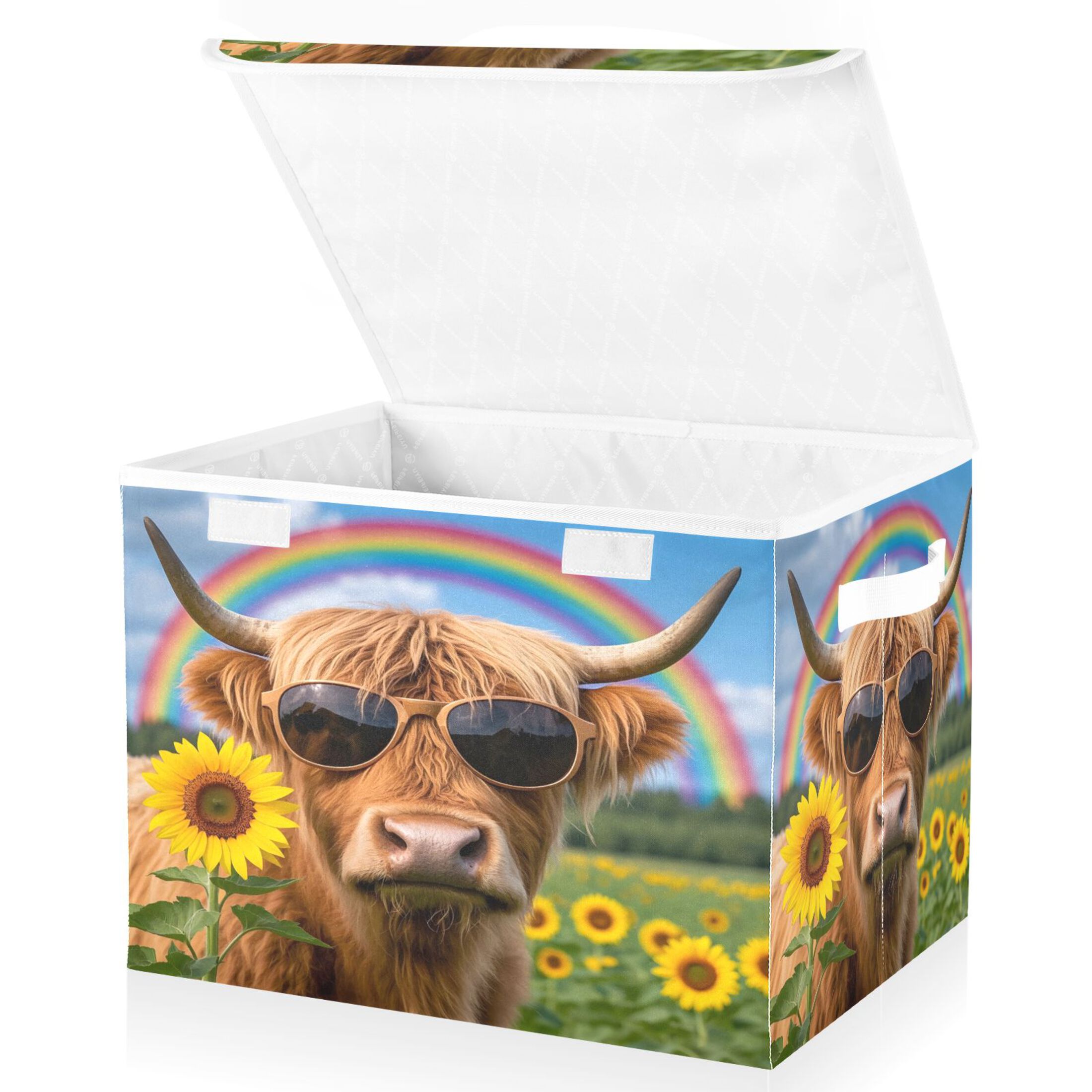 Ryvnso Highland Cattle and Rainbow Large Lidded Foldable Storage ...