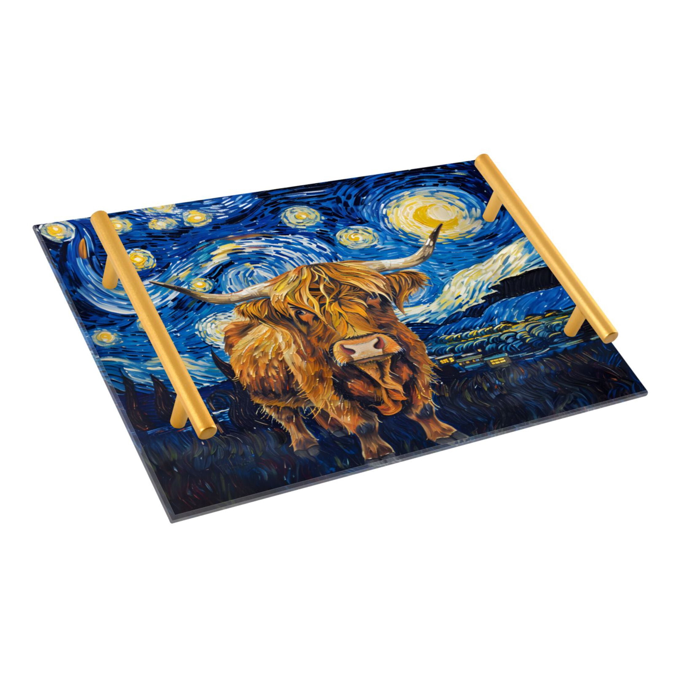 Ryvnso Highland Cattle in Starry Night Bathroom Tray Vanity Countertop ...