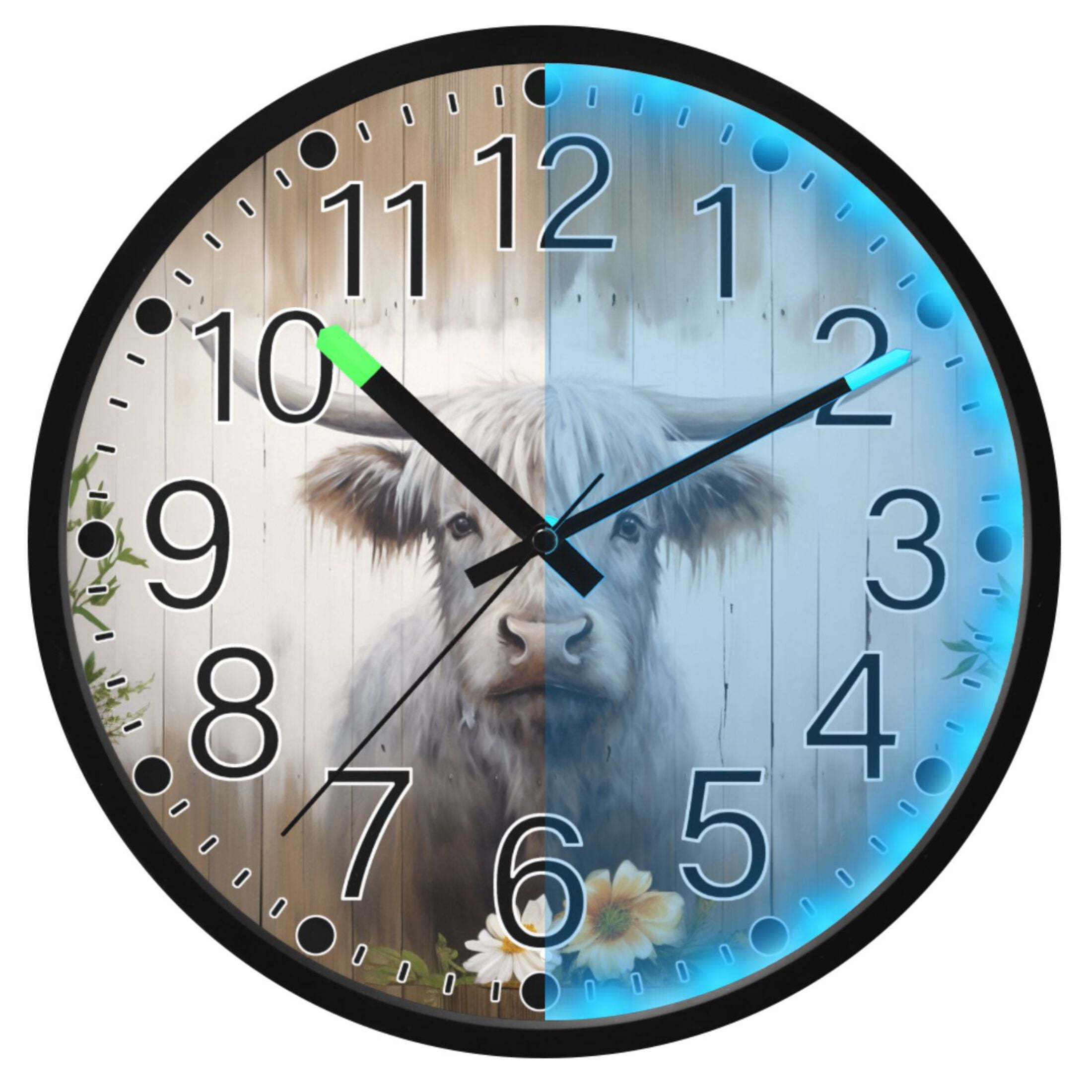 Ryvnso Highland Cattle on Wood 12 Inch Night Light Wall Clock Silent ...
