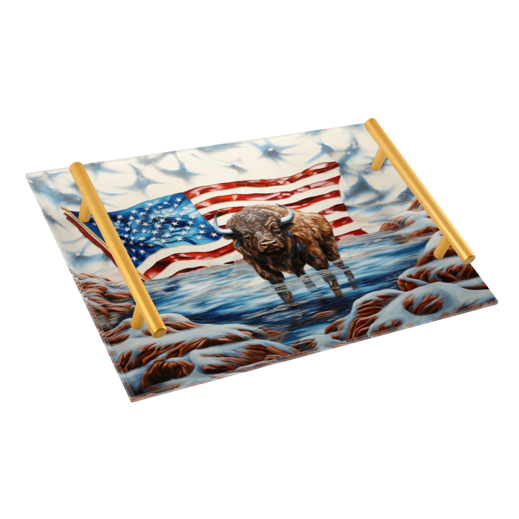 Ryvnso Highland Cow America Flag Bathroom Tray Vanity Countertop Trays ...