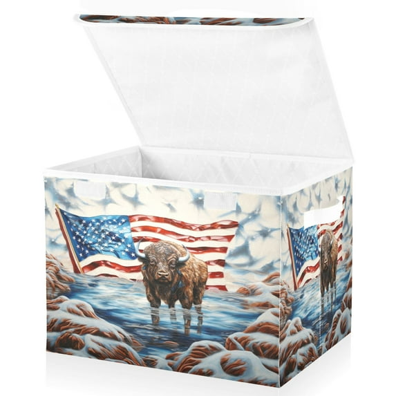 Ryvnso Highland Cow America Flag Large Lidded Foldable Storage Baskets ...