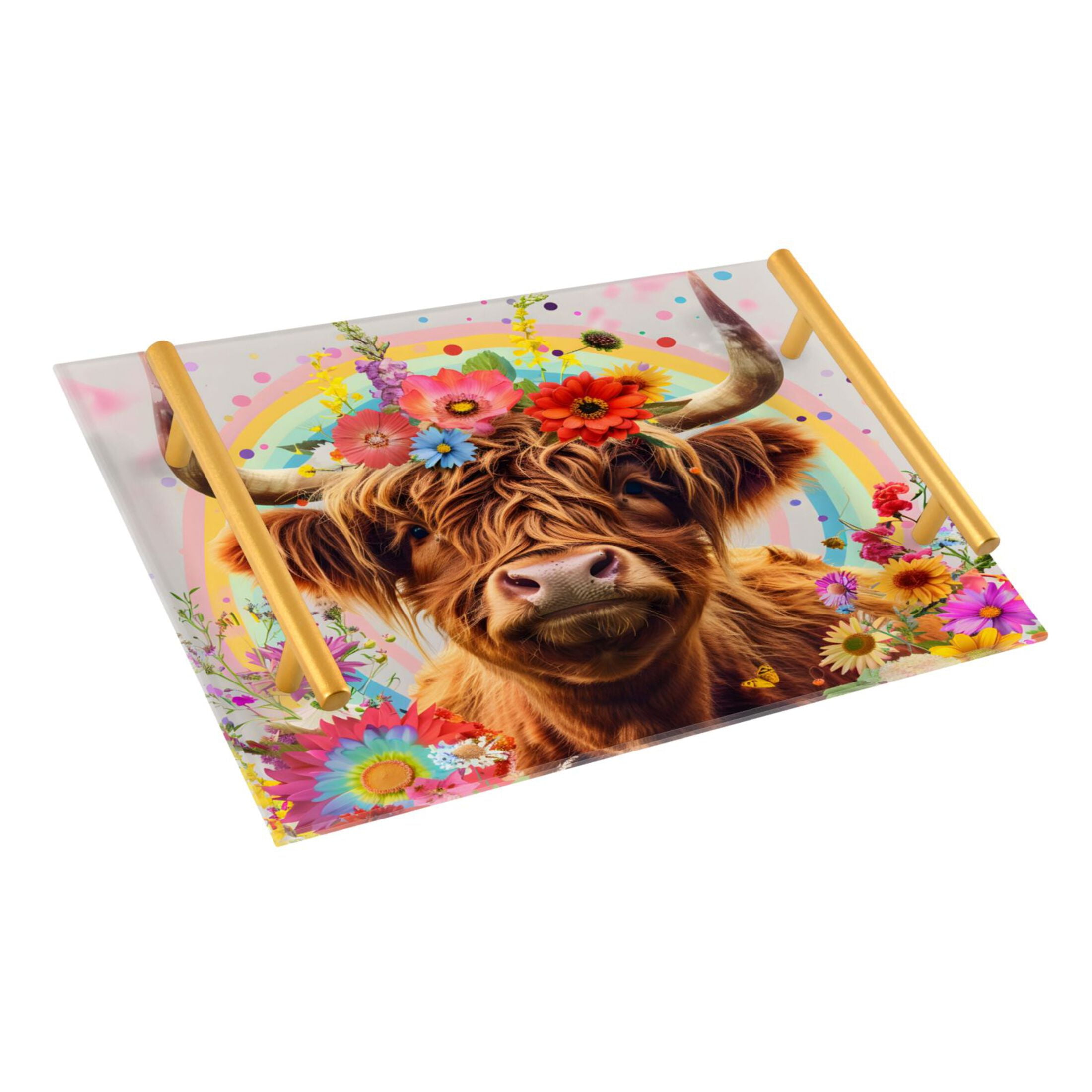 Ryvnso Highland Cow Flowers Rainbow Bathroom Tray Vanity Countertop ...