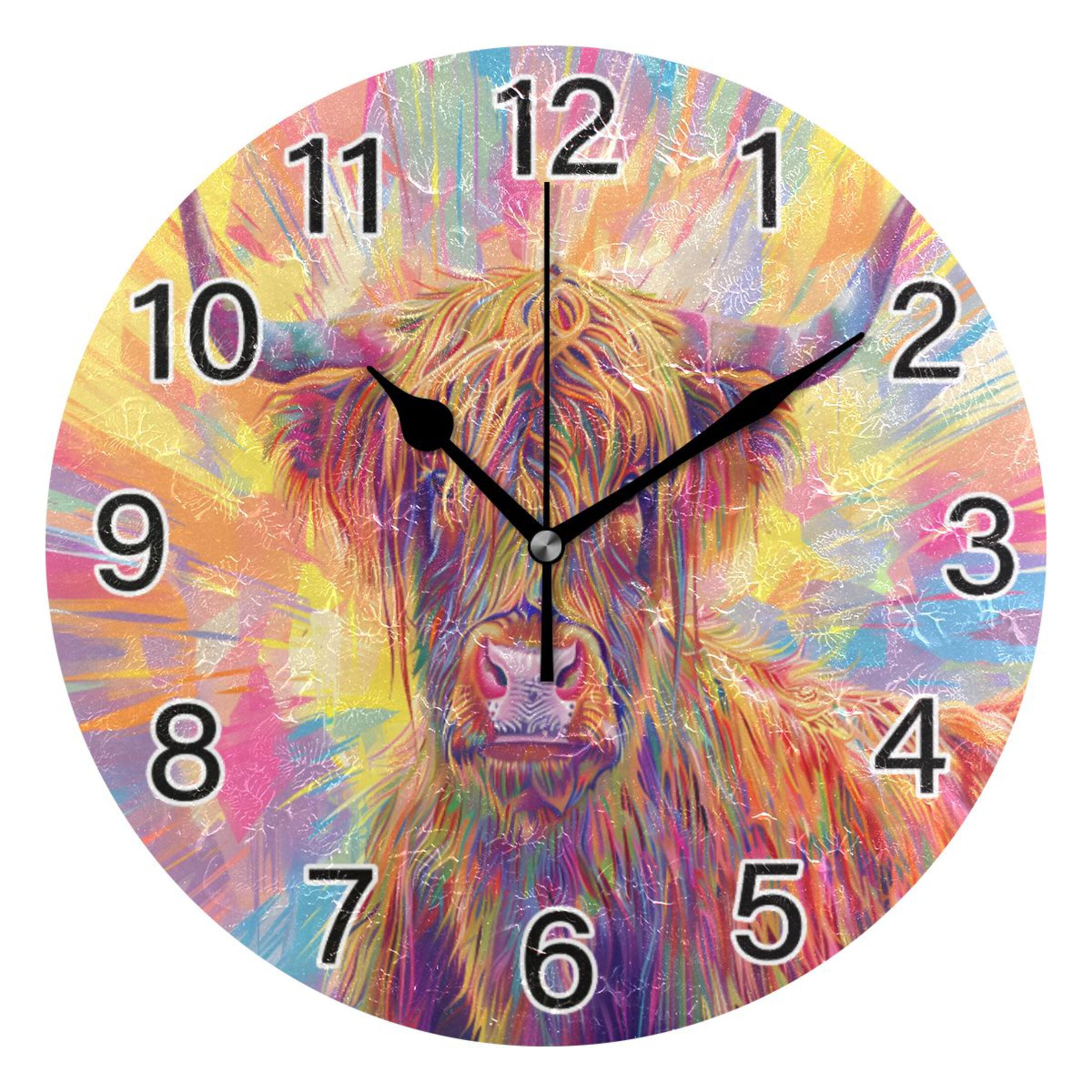 Ryvnso Highland Cow Wall Clock Non Ticking Silent Kitchen Clock Battery ...