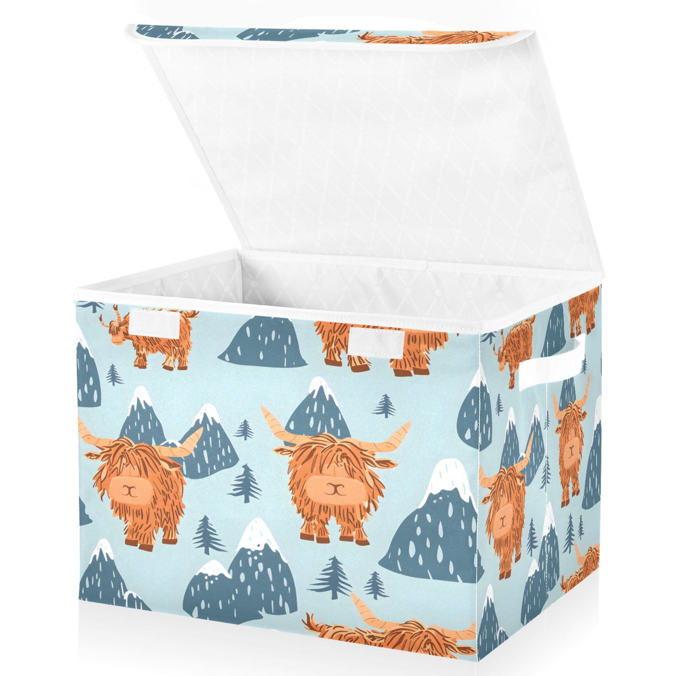 Ryvnso Highland Cow and Mountains Large Lidded Foldable Storage Baskets ...