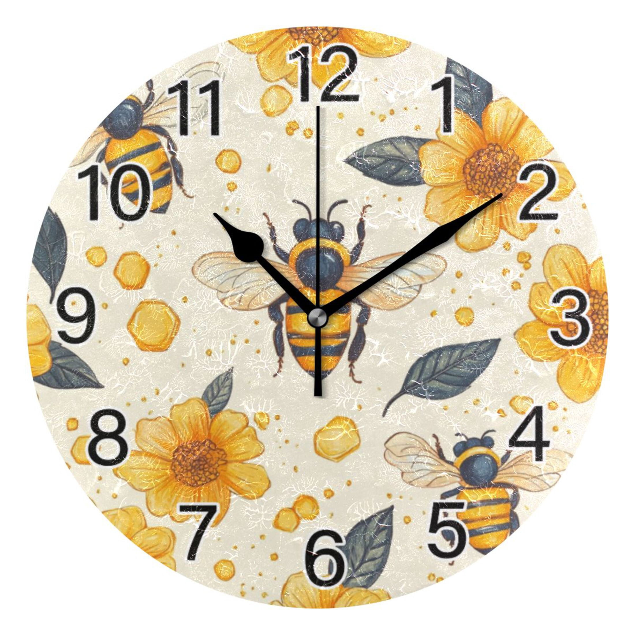 Ryvnso Honey Sunflowers Wall Clock Non Ticking Silent Kitchen Clock ...