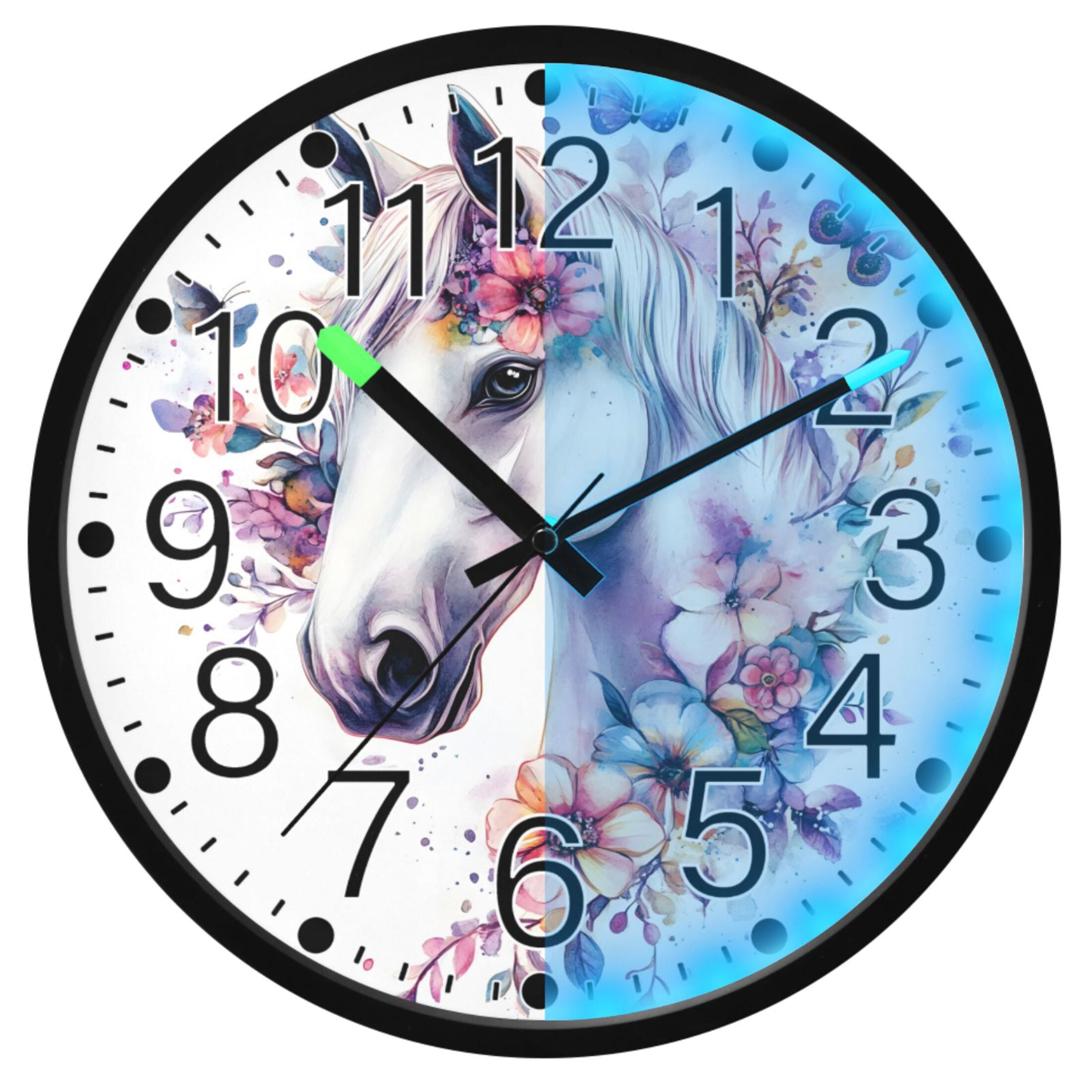 Ryvnso Horse Butterfly Flower 12 Inch Night Light Wall Clock Silent ...