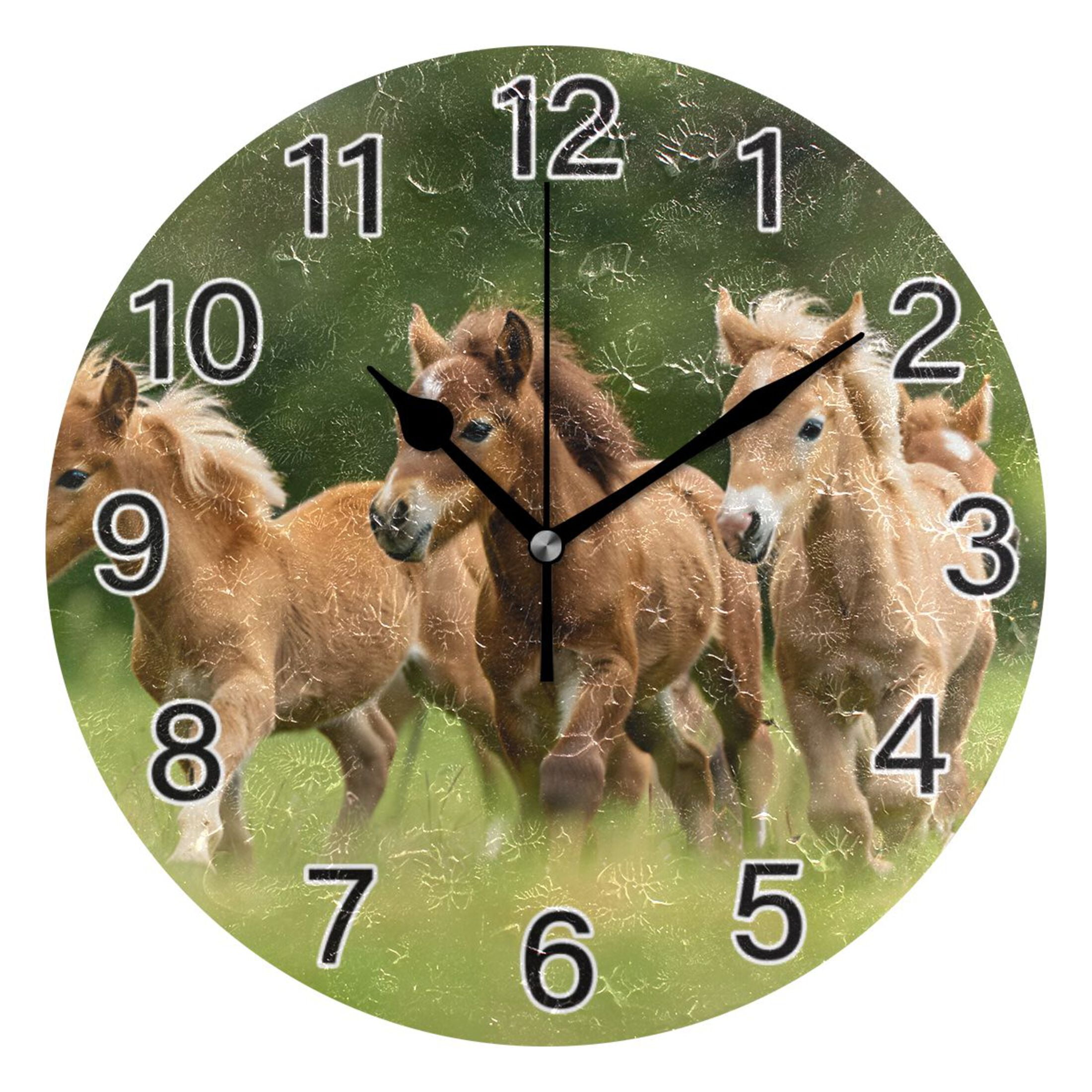 Ryvnso Horses in Meadow Wall Clock Non Ticking Silent Kitchen Clock ...