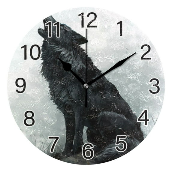 Ryvnso Howling Wolf Wall Clock Non Ticking Silent Kitchen Clock Battery ...
