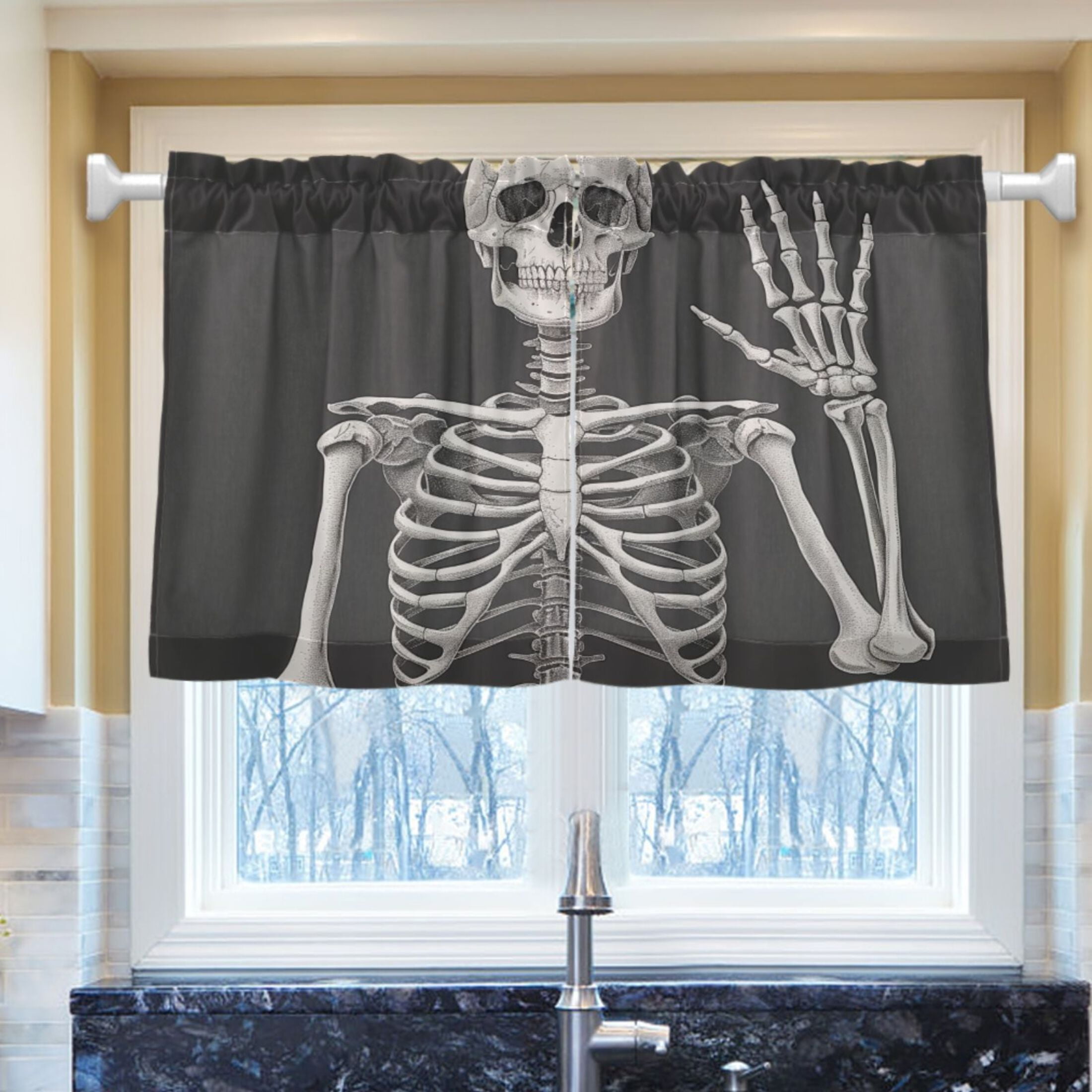 Ryvnso Human Skeleton with Hand Half Curtains Sets Tier 2 Panels Short ...