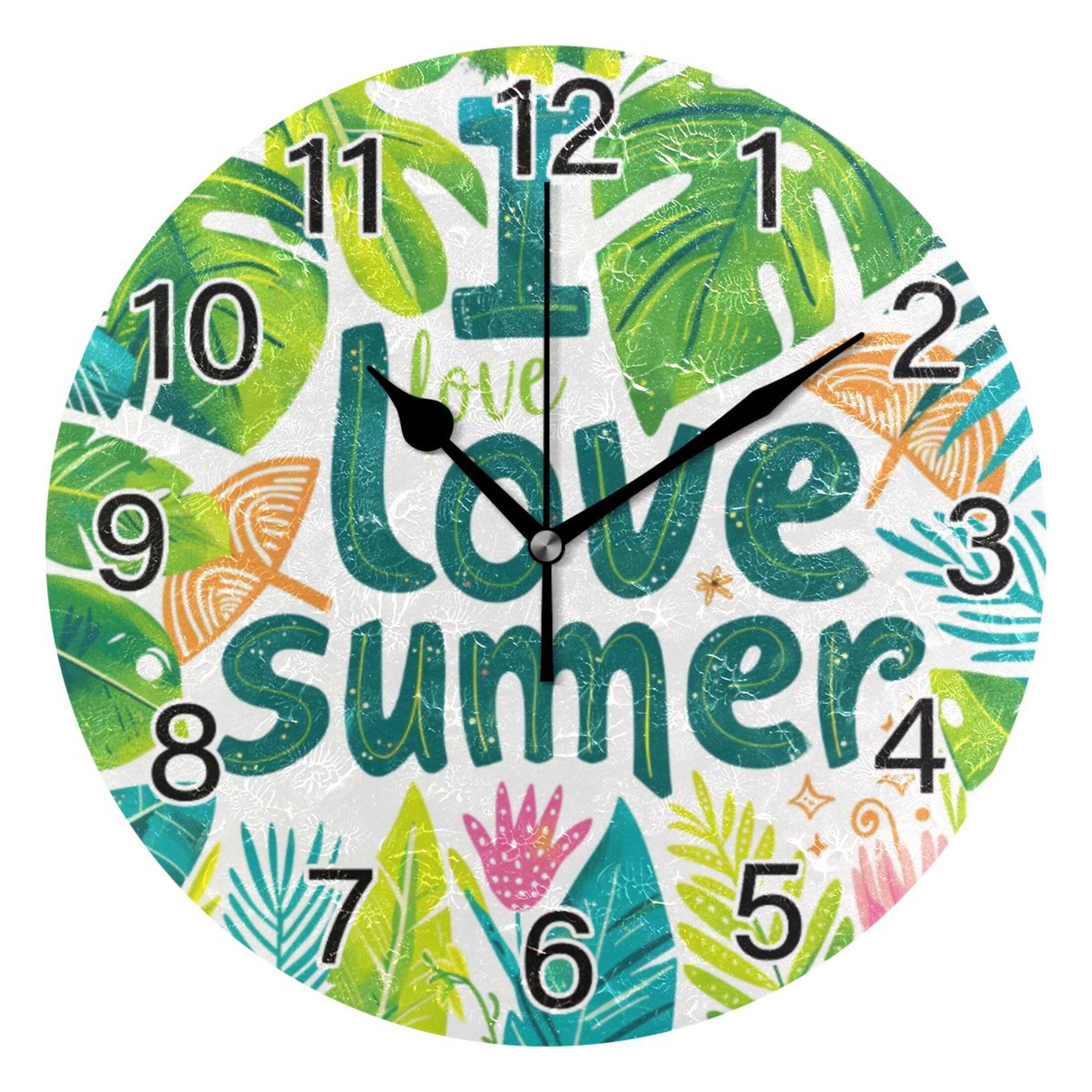 Ryvnso I Love Summer Plant Wall Clock Non Ticking Silent Kitchen Clock ...
