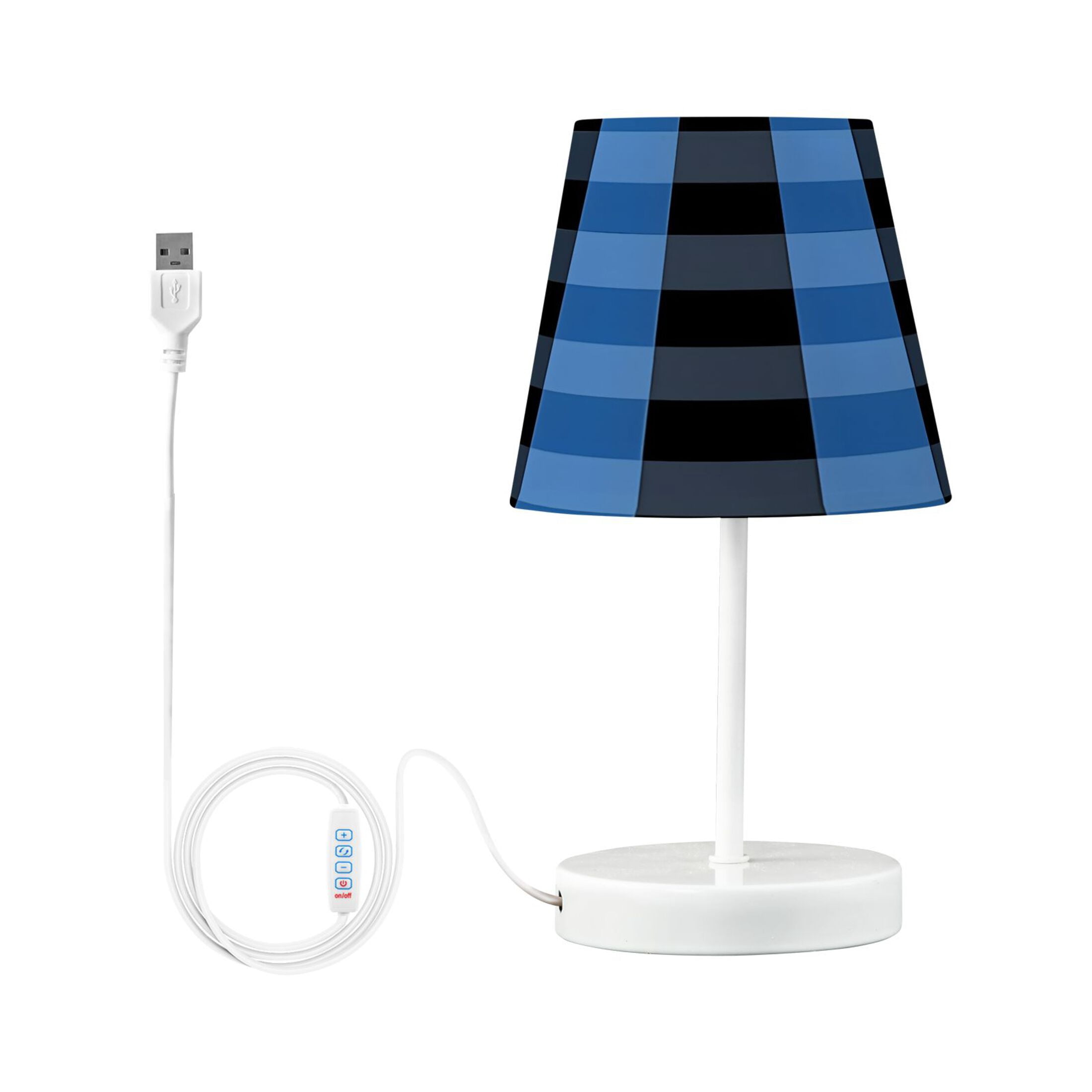 Ryvnso LED Bedside Table Lamp Blue Checkered Grid Pattern Bedroom Desk ...