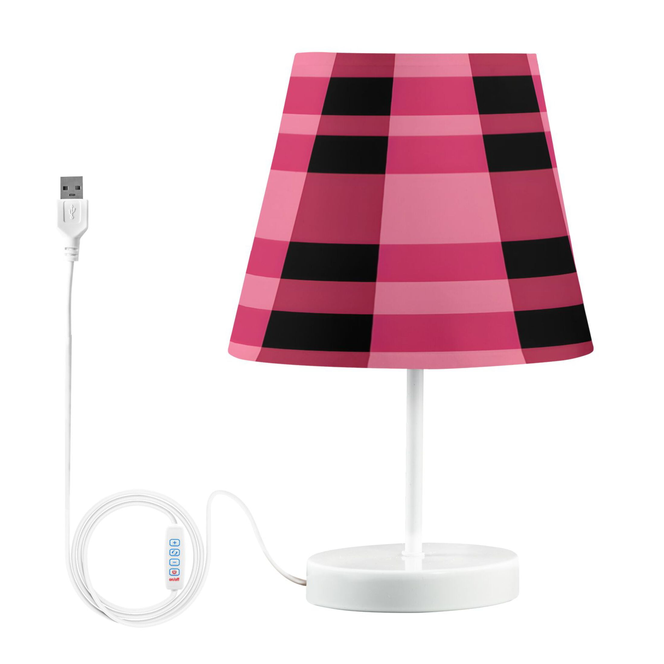Ryvnso LED Bedside Table Lamp Checkered Pink Grid Print Bedroom Desk Lamps Nightstand Lampshade ...