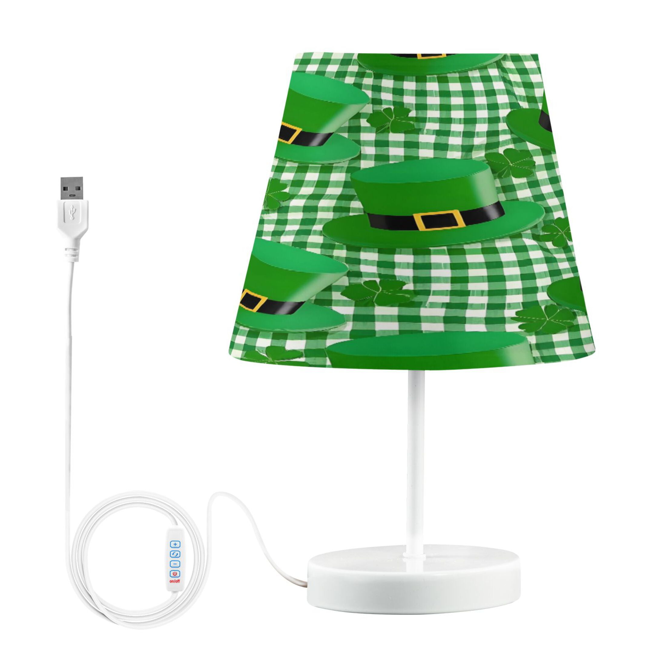 Ryvnso LED Bedside Table Lamp Clover Hats on Checkered Bedroom Desk ...