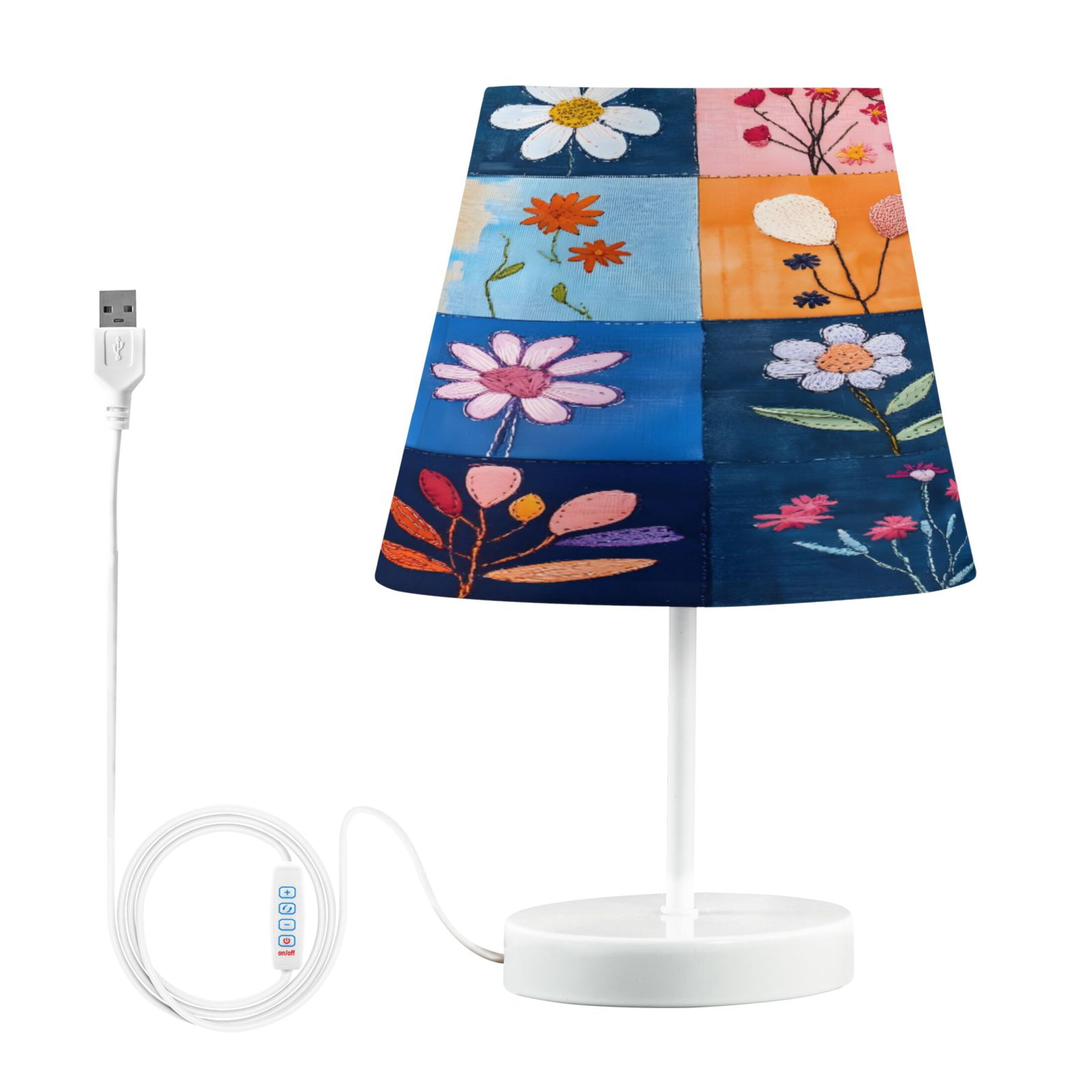 Ryvnso LED Bedside Table Lamp Cute Flower on Checkered Bedroom Desk ...