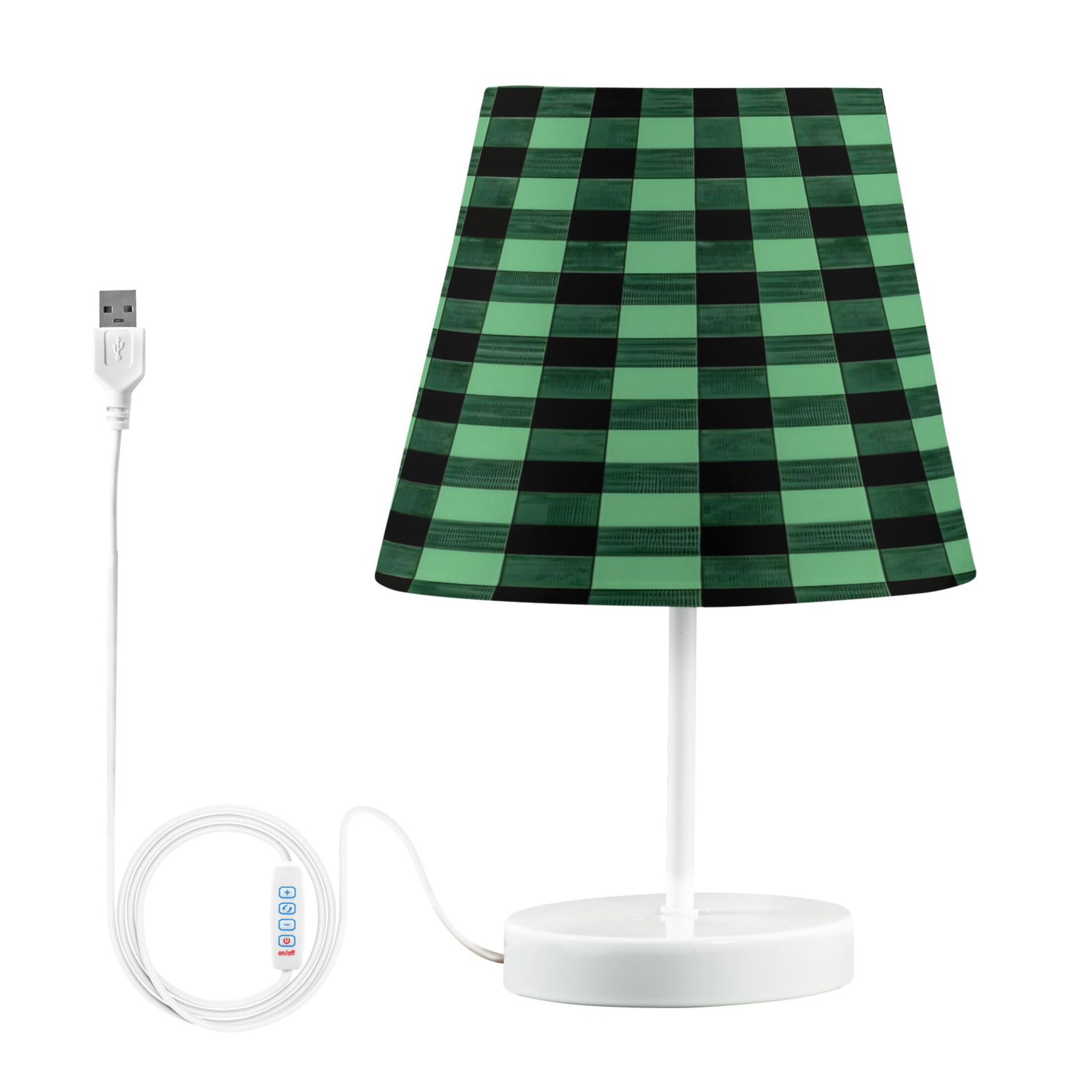 Ryvnso LED Bedside Table Lamp Green Checkered Grid Art Pattern Bedroom ...