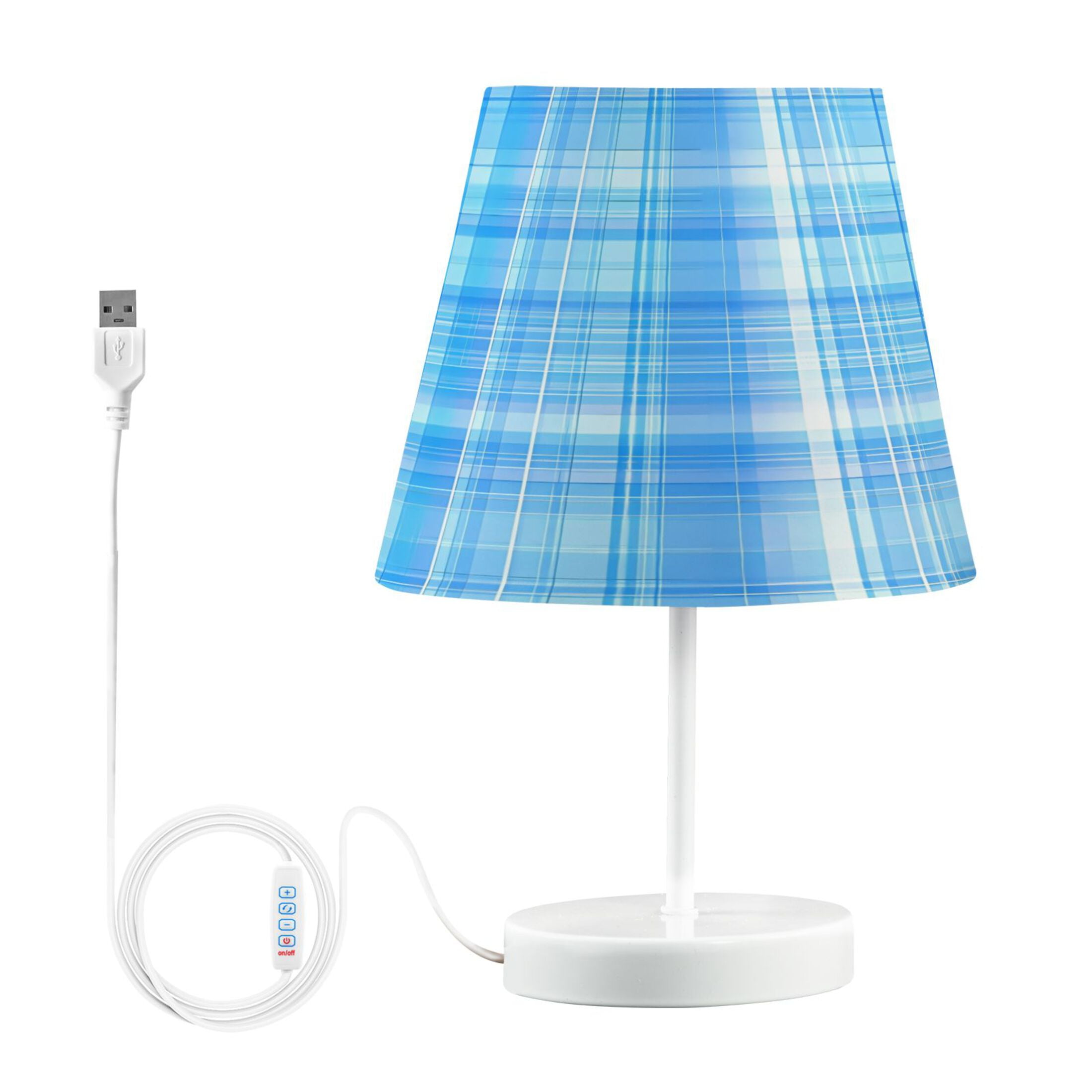 Ryvnso LED Bedside Table Lamp Plaid Checkered Blue Bedroom Desk Lamps ...