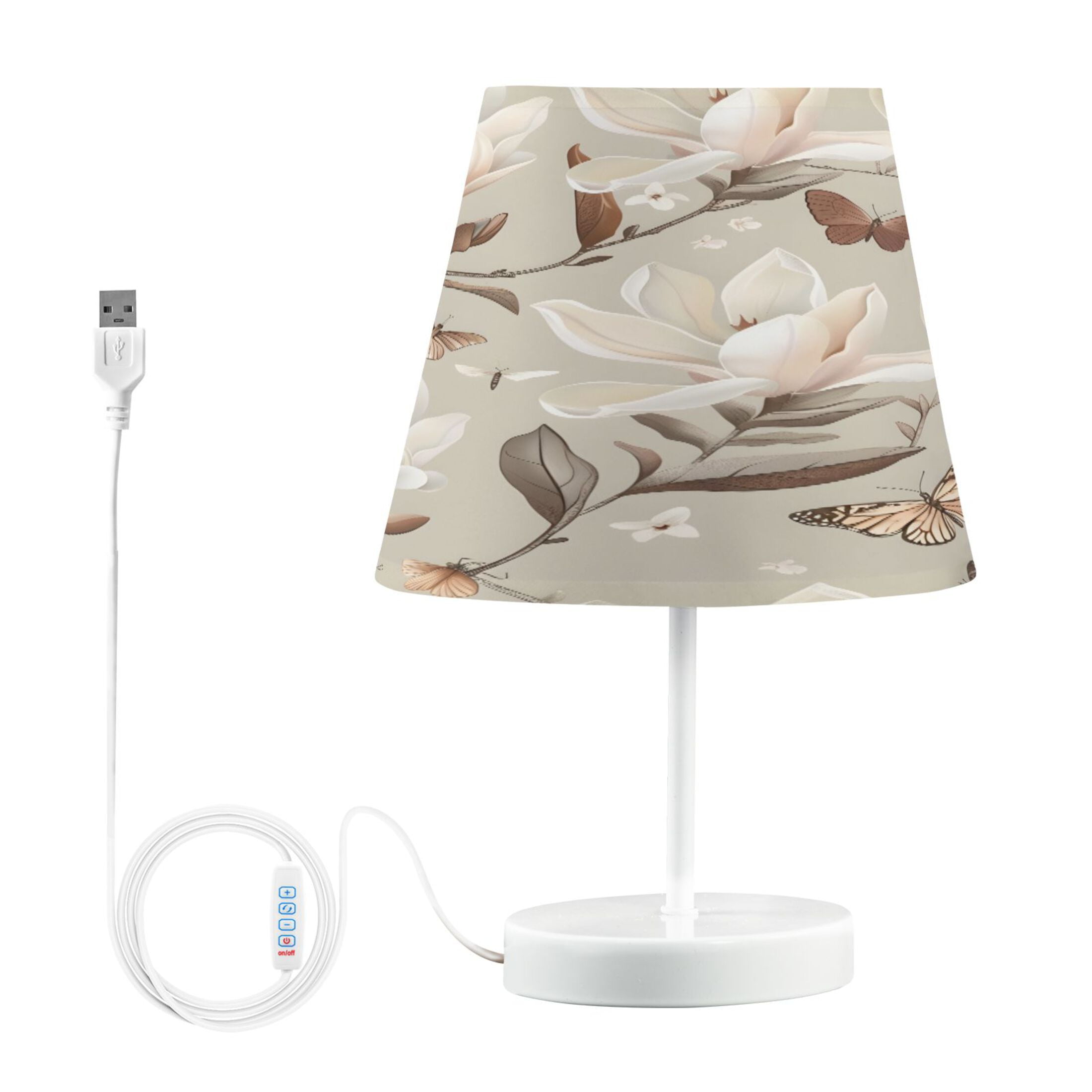 Ryvnso LED Bedside Table Lamp Vintage Magnolia Flowers Butterflies ...
