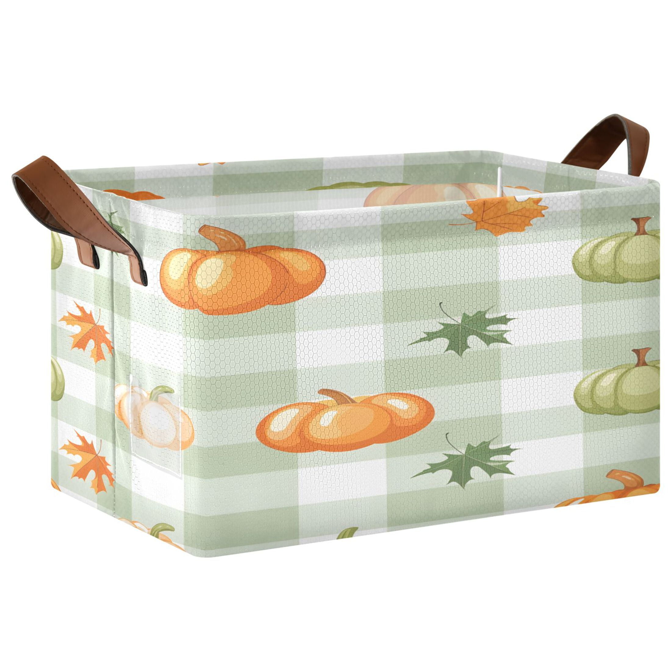 Ryvnso Leaves Pumpkins on Checkered Storage Bins Large Basket Foldable ...