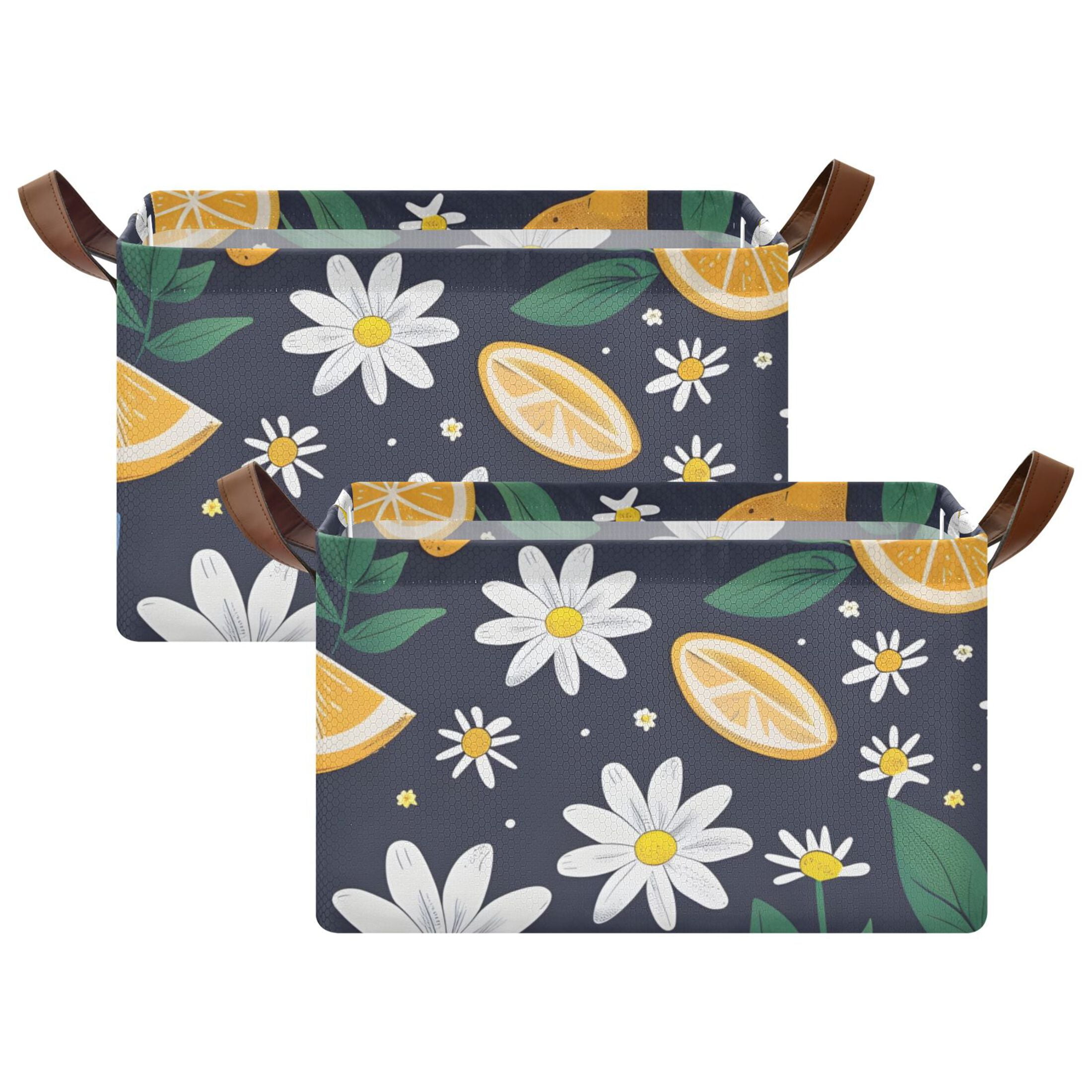 Ryvnso Lemon Daisy Floral Storage Bins Large Basket Foldable Cube Toys ...