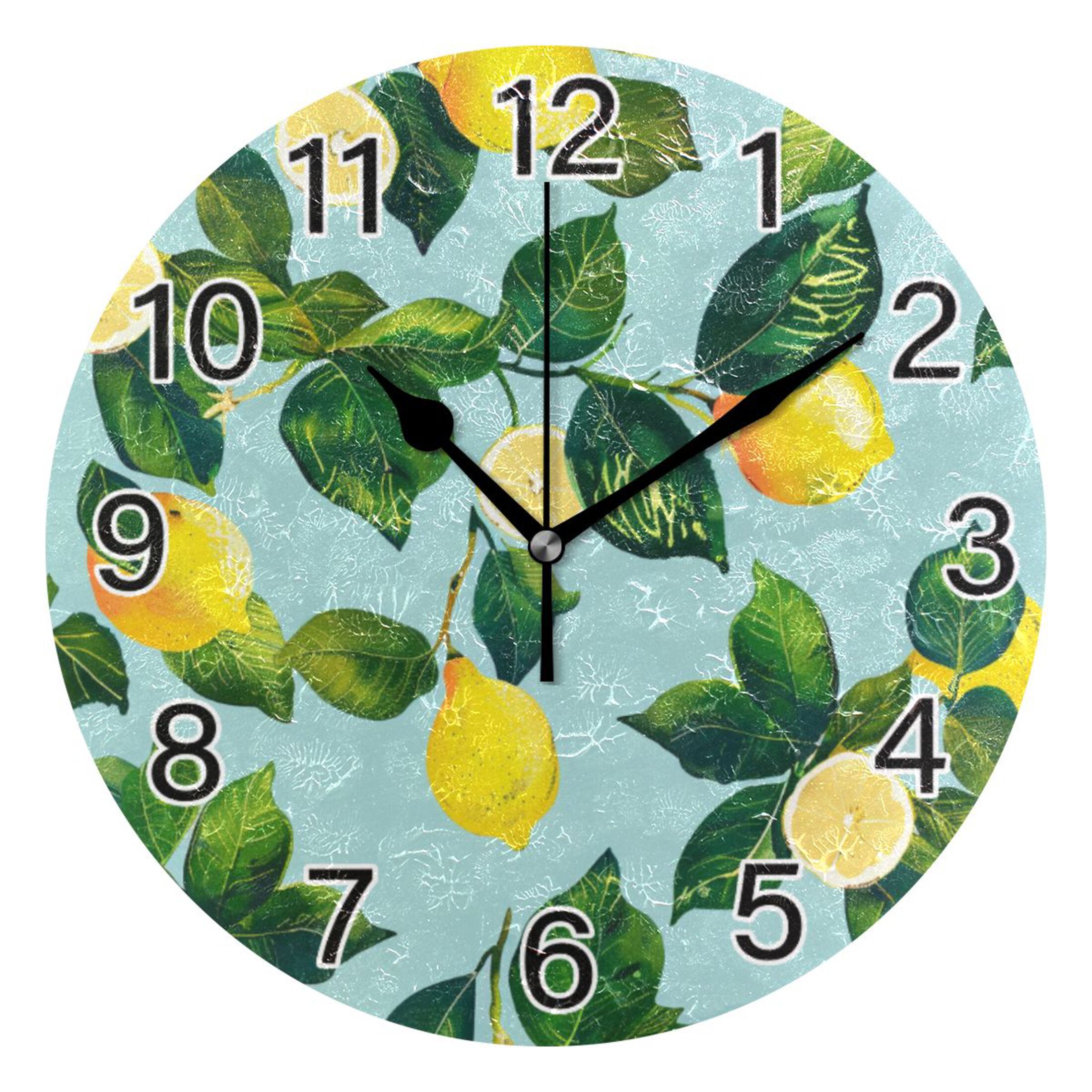 Ryvnso Lemon Leaves Wall Clock Non Ticking Silent Kitchen Clock Battery ...