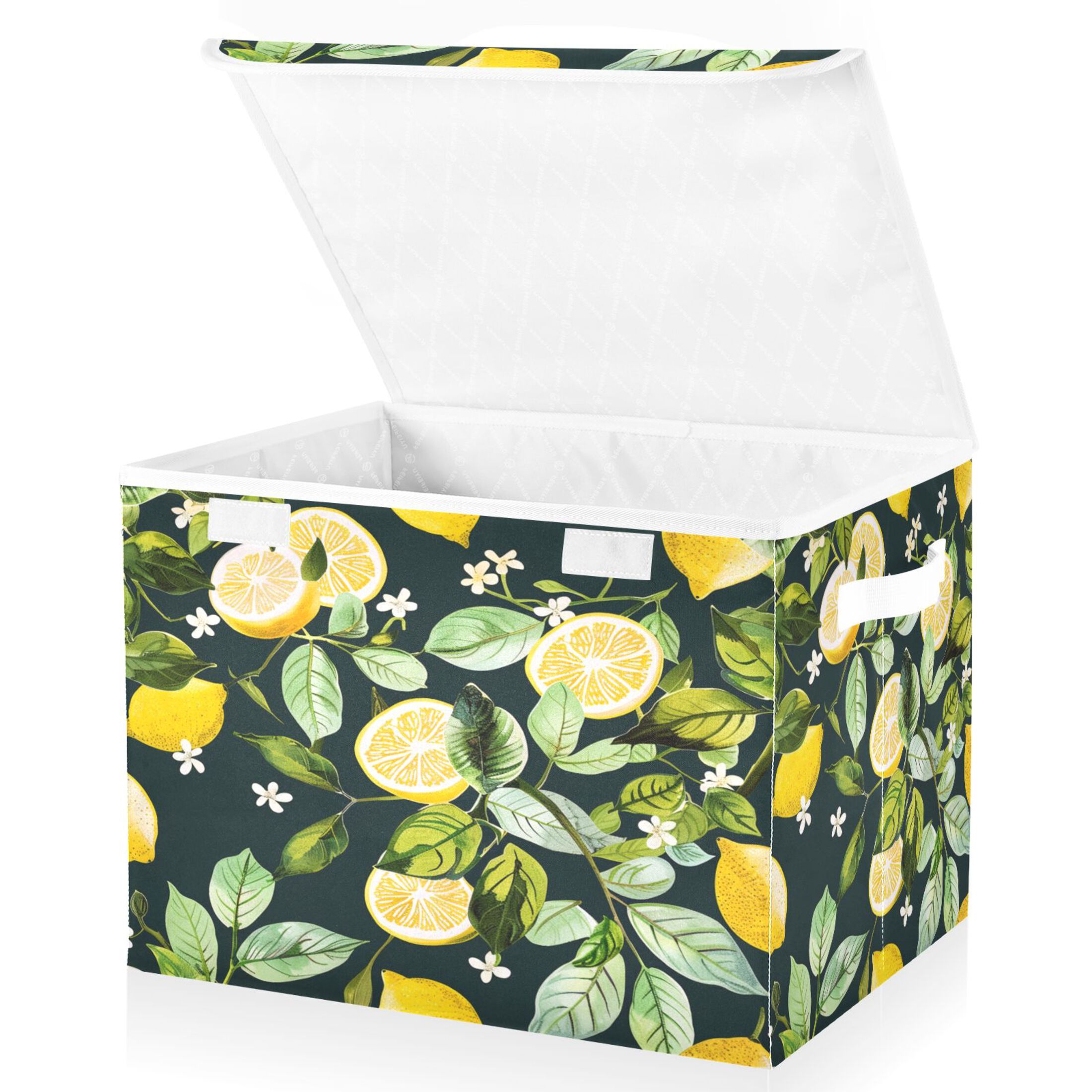 Ryvnso Lemon and Leaves Floral Large Lidded Foldable Storage Baskets ...