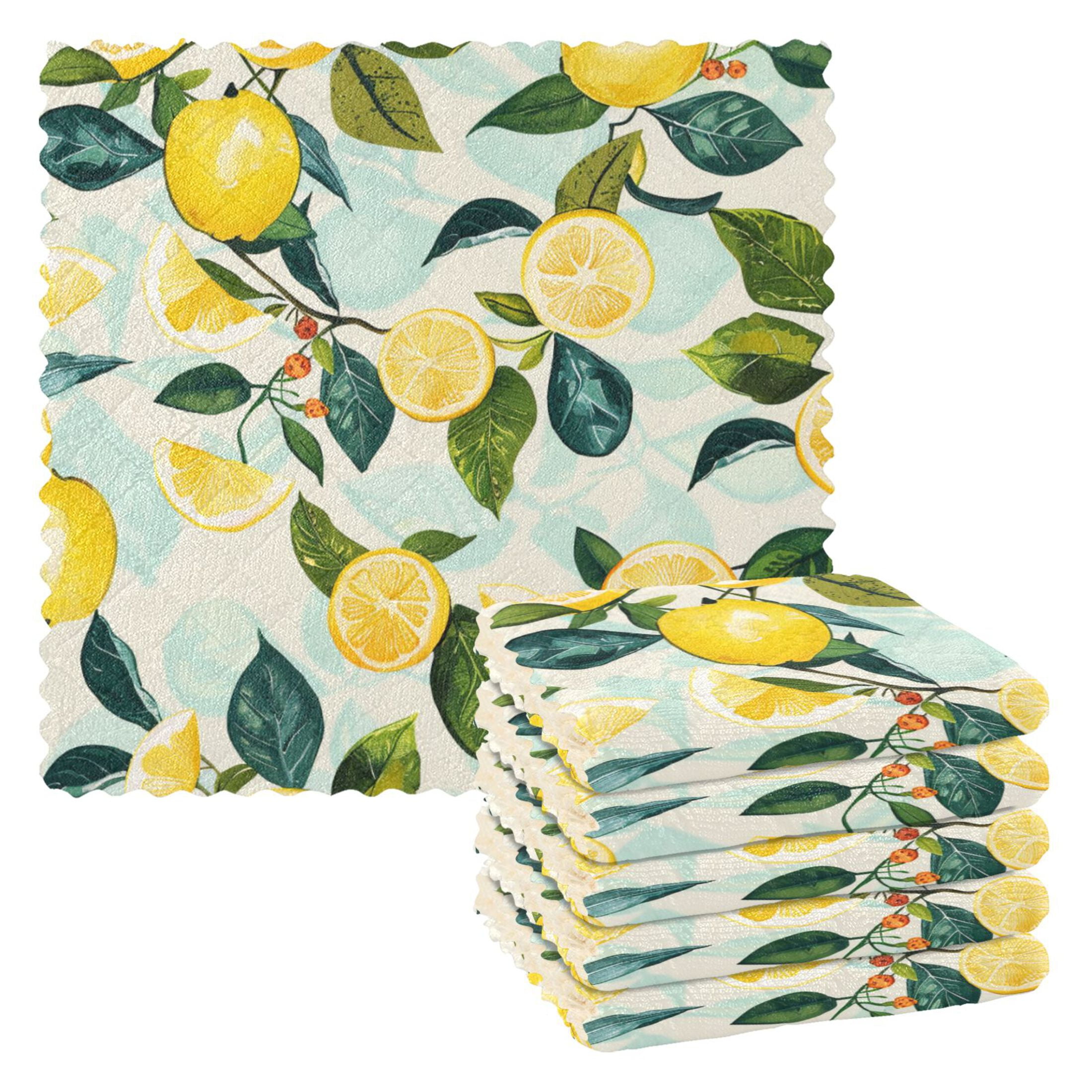 Ryvnso Lemon and Leaves Kitchen Towels Dish Clothes for Drying Dishes ...