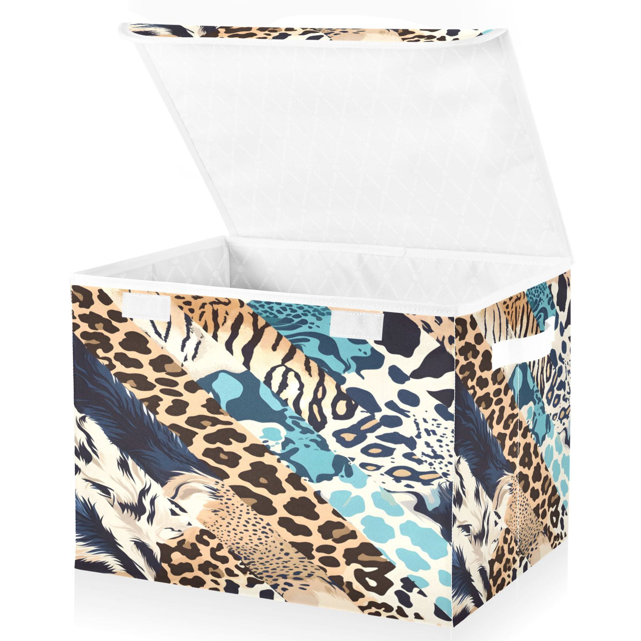 Ryvnso Leopard Print Large Lidded Foldable Storage Baskets Cubes Boxes ...