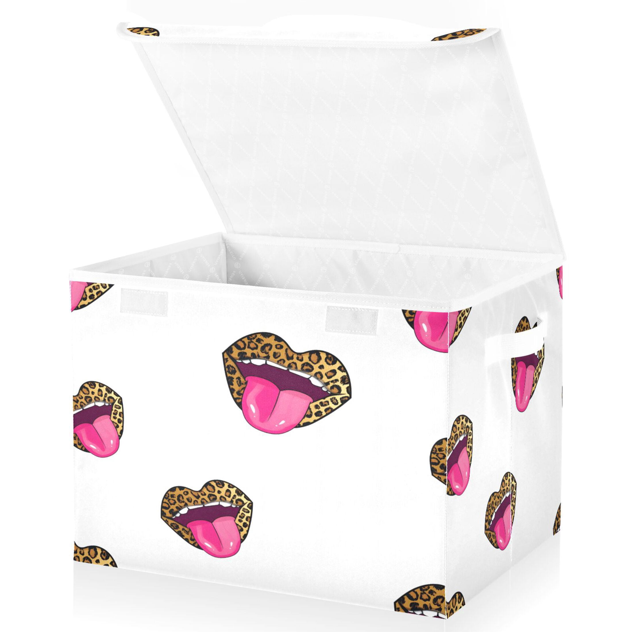 Ryvnso Leopard Red Lips Large Lidded Foldable Storage Baskets Cubes ...
