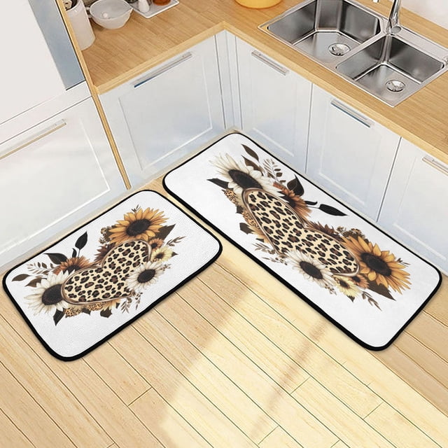 Ryvnso Leopard Sunflowers Kitchen Rugs Set Non Slip Runner Mats for ...