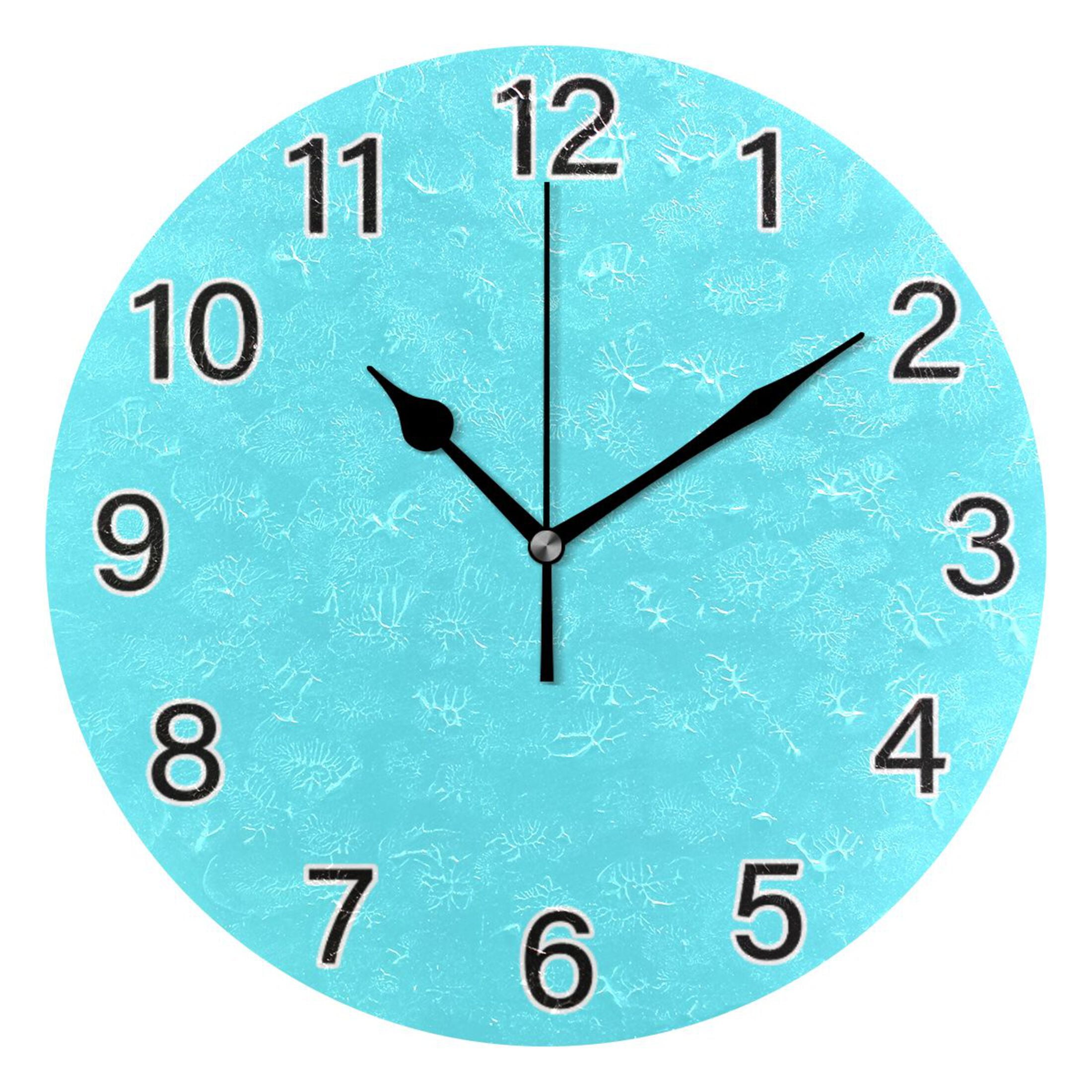 Ryvnso Light Blue Wall Clock Non Ticking Silent Kitchen Clock Battery ...