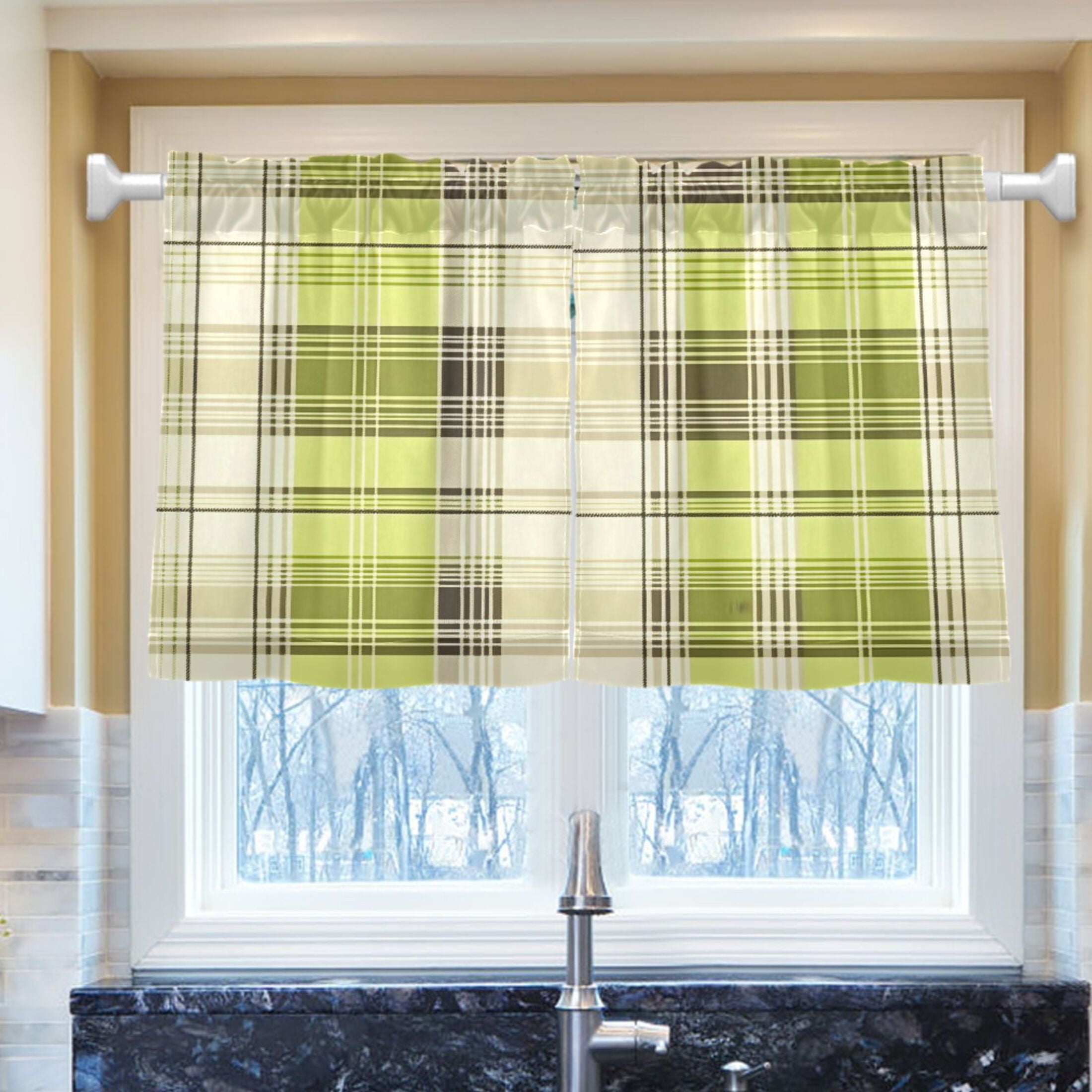 Ryvnso Light Checkered Plaid Half Curtains Sets Tier 2 Panels Short ...