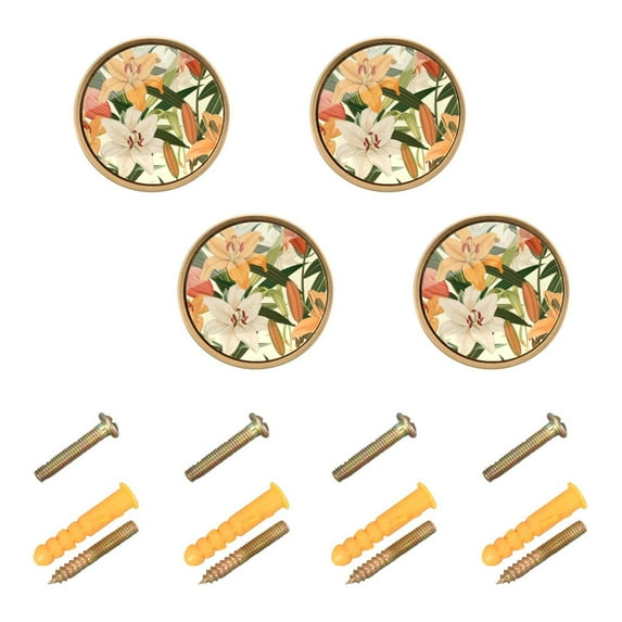 Ryvnso Lily Flower Cabinet Knobs Kitchen Door Round Pulls Drawers ...