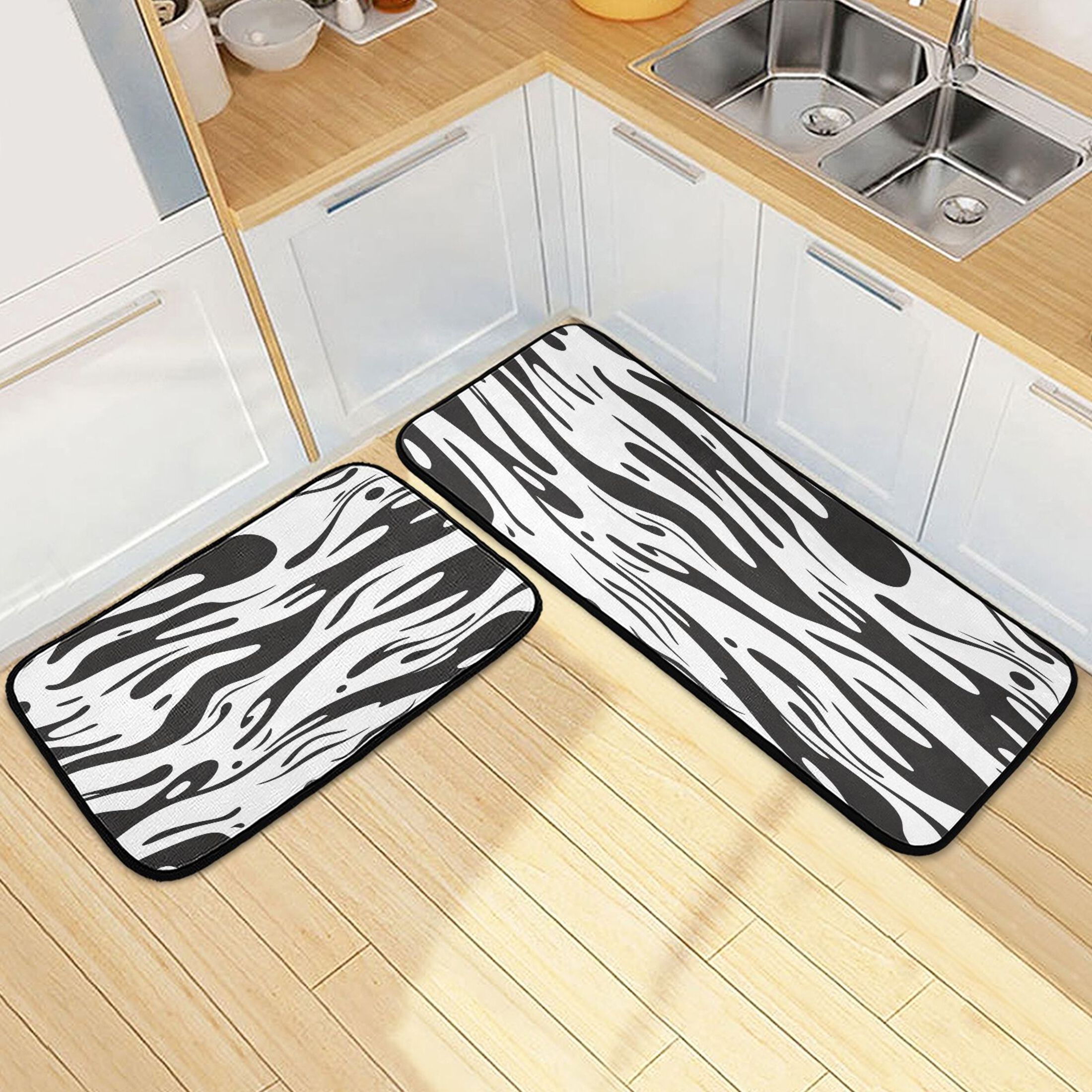 Ryvnso Liquid Wave Pattern Kitchen Rugs Set Non Slip Runner Mats for ...