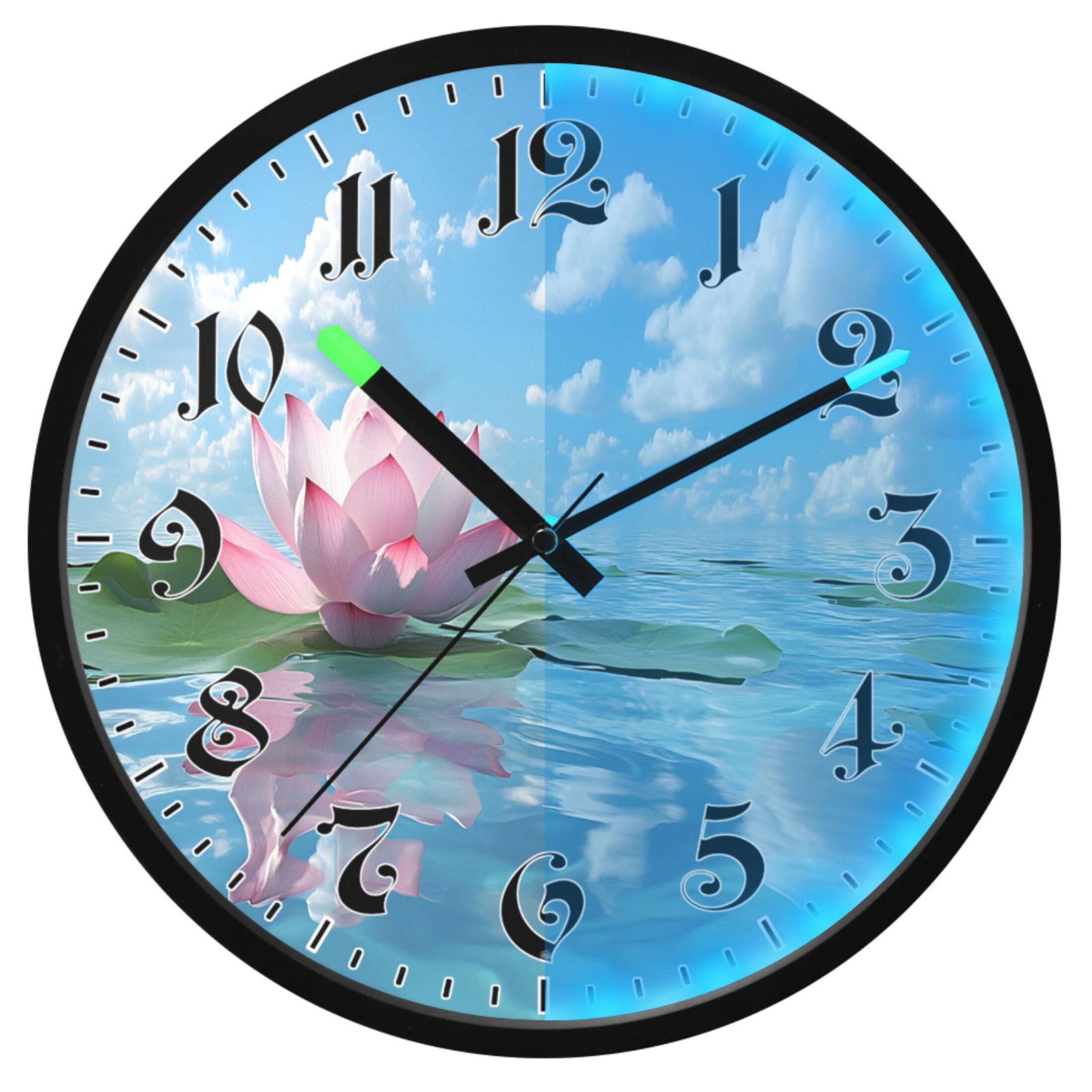 Ryvnso Lotus Flower Blue Sky 12 Inch Night Light Wall Clock Luminous ...