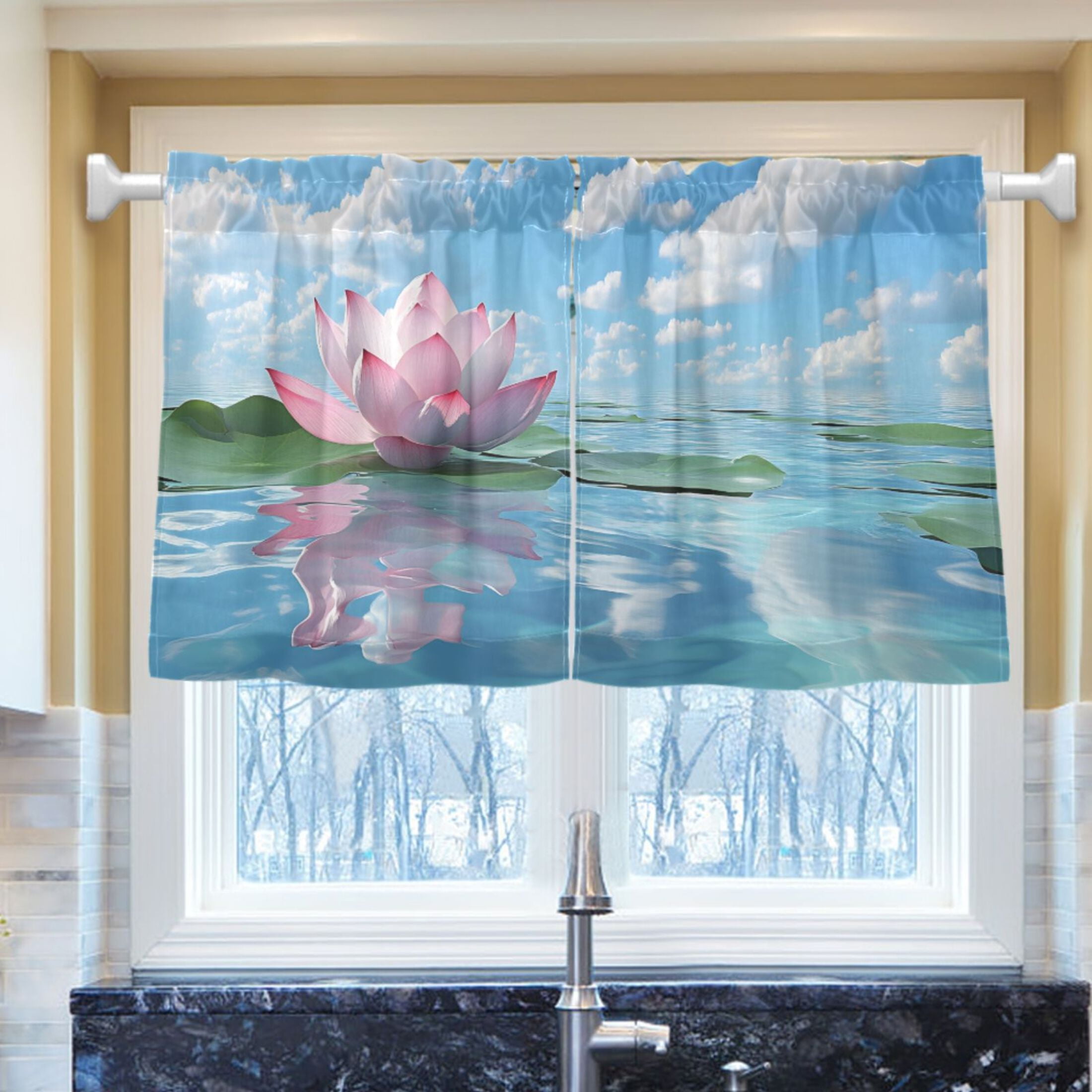 Ryvnso Lotus Flower Blue Sky Half Curtains Sets Tier 2 Panels Short ...