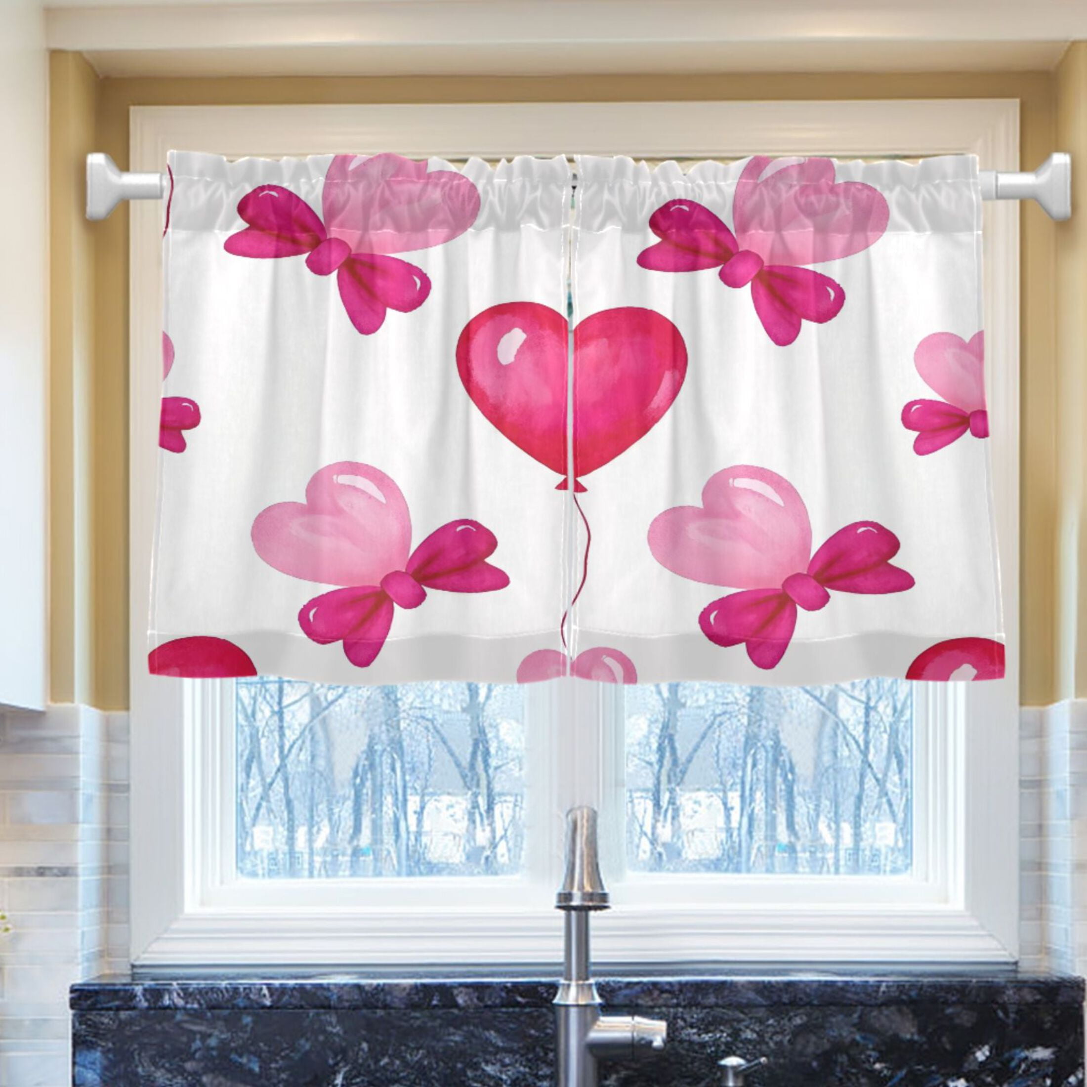 Ryvnso Love Balloons Half Curtains Sets Tier 2 Panels Short Curtain Rod ...